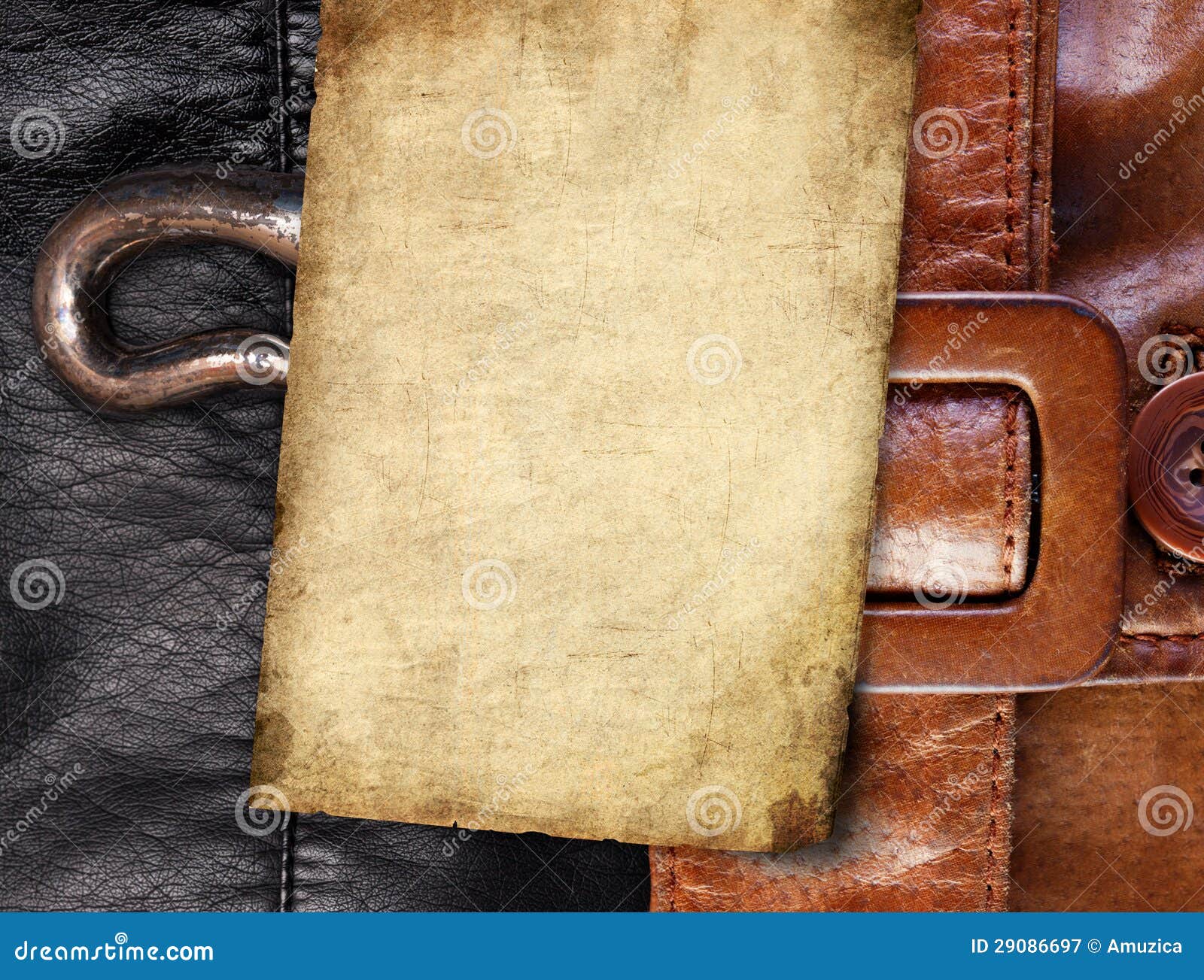 Old Paper on Leather Background Stock Image - Image of close, blank ...