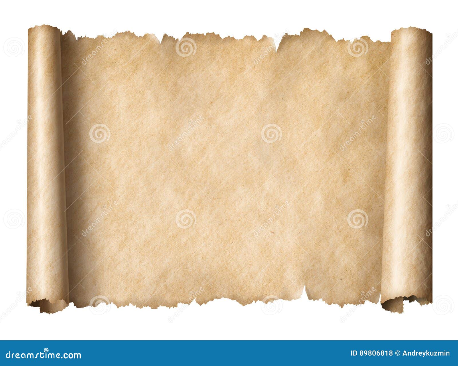 Old Paper Manusript Scroll Isolated On White Horizontally Oriented ...