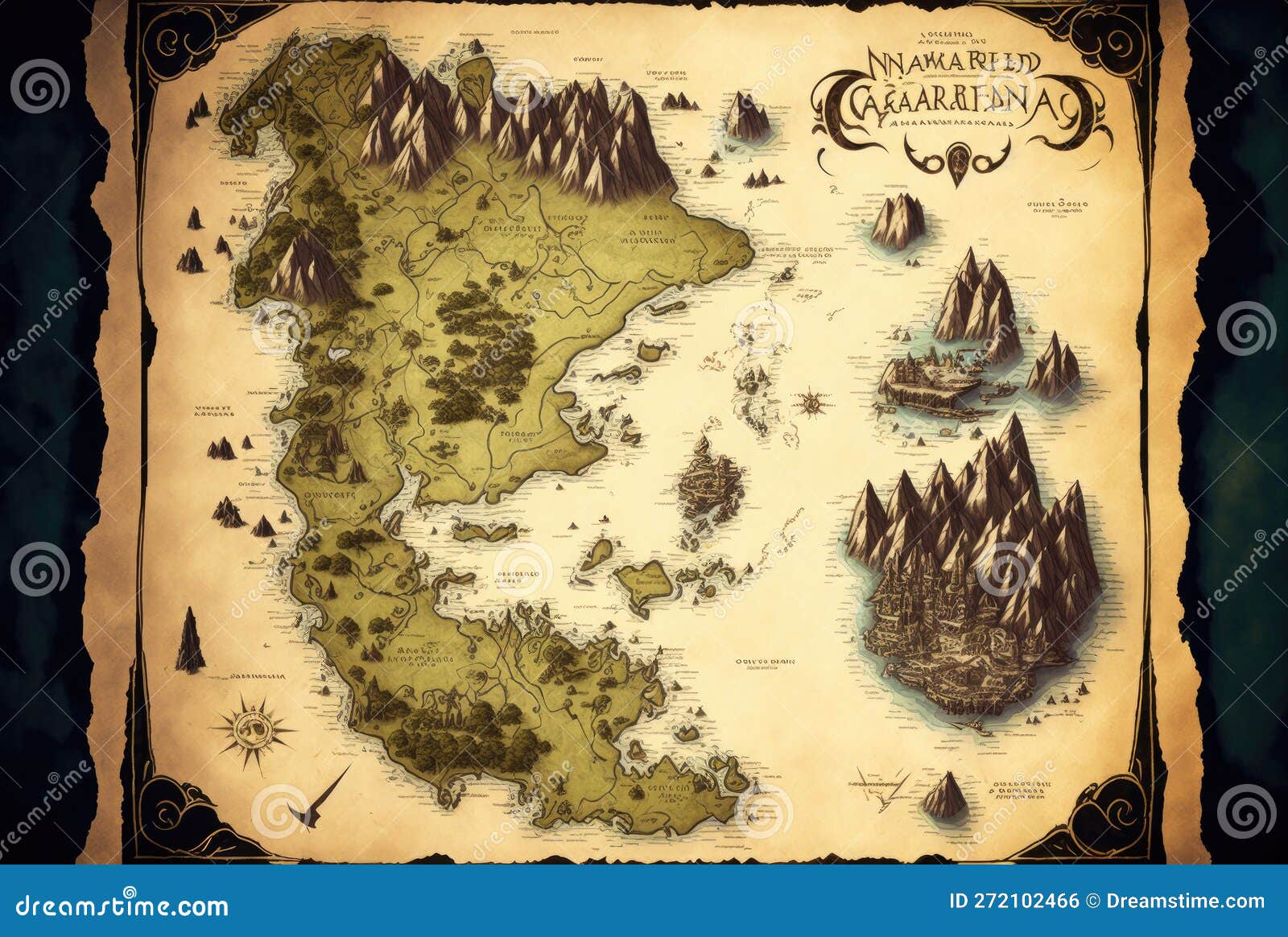 An Old Paper Map of a Fantasy Land. Created with Generative AI Stock ...