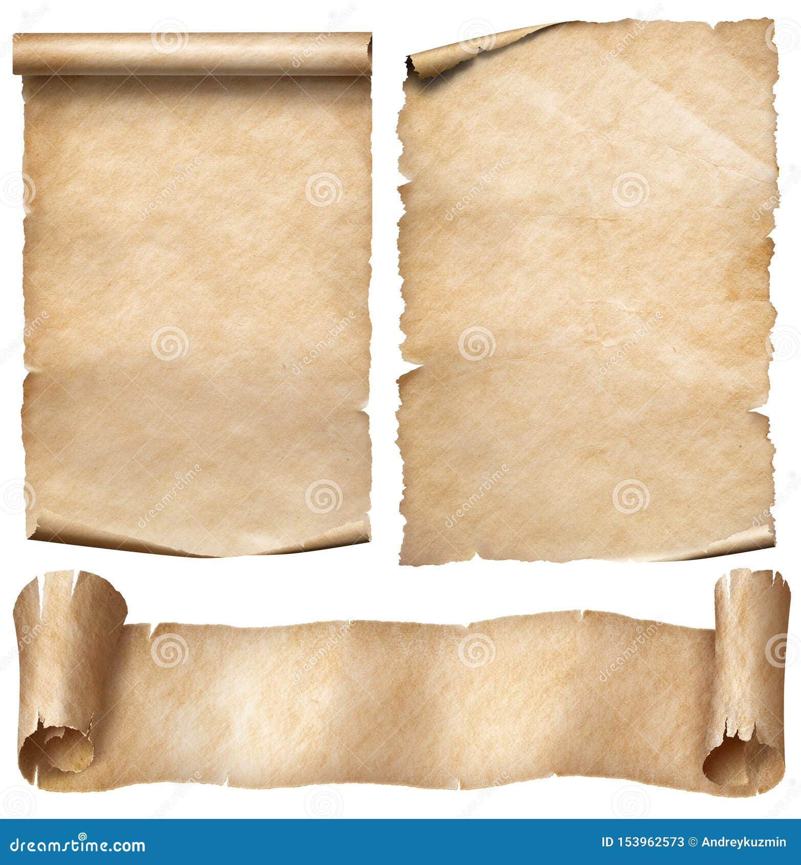 Old Paper or Parchment Scrolls Set Isolated on White Stock Image ... Old Paper or Parchment Scrolls Set Isolated on White Stock Image ...