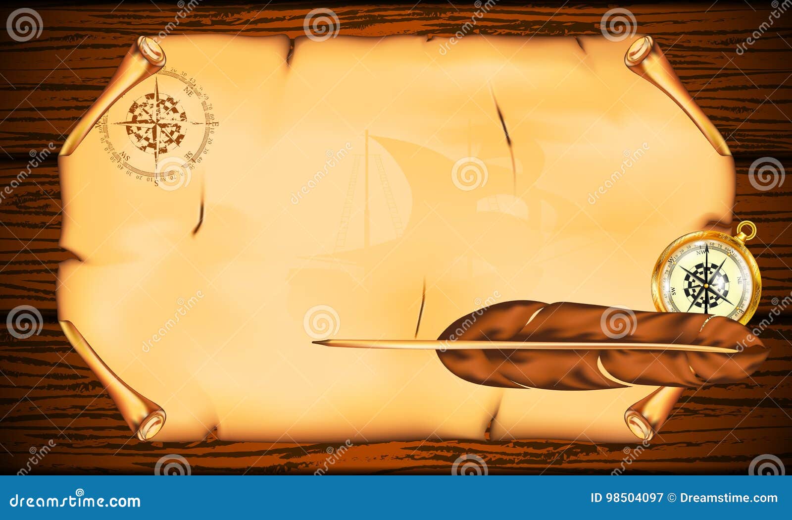 Old Paper with a Pen and a Compass on the Background of a Blackboard ...