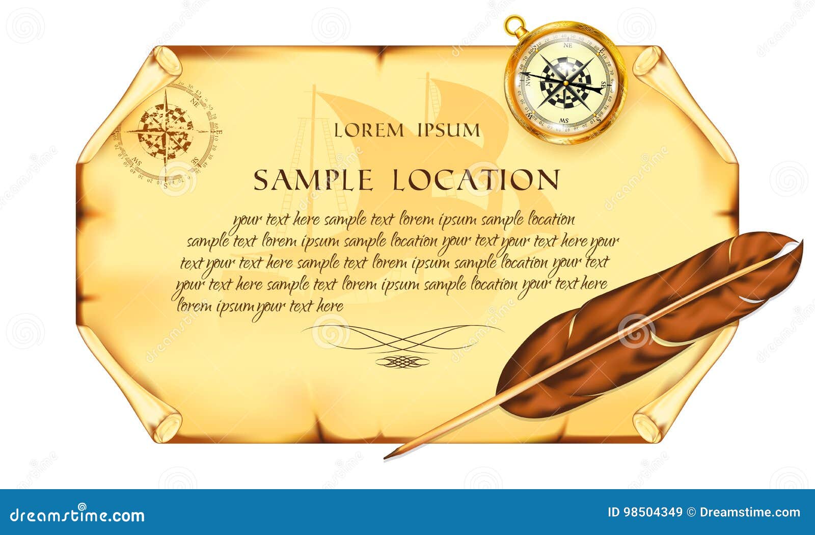 Old Paper with a Pen and a Compass Stock Vector - Illustration of sail ...