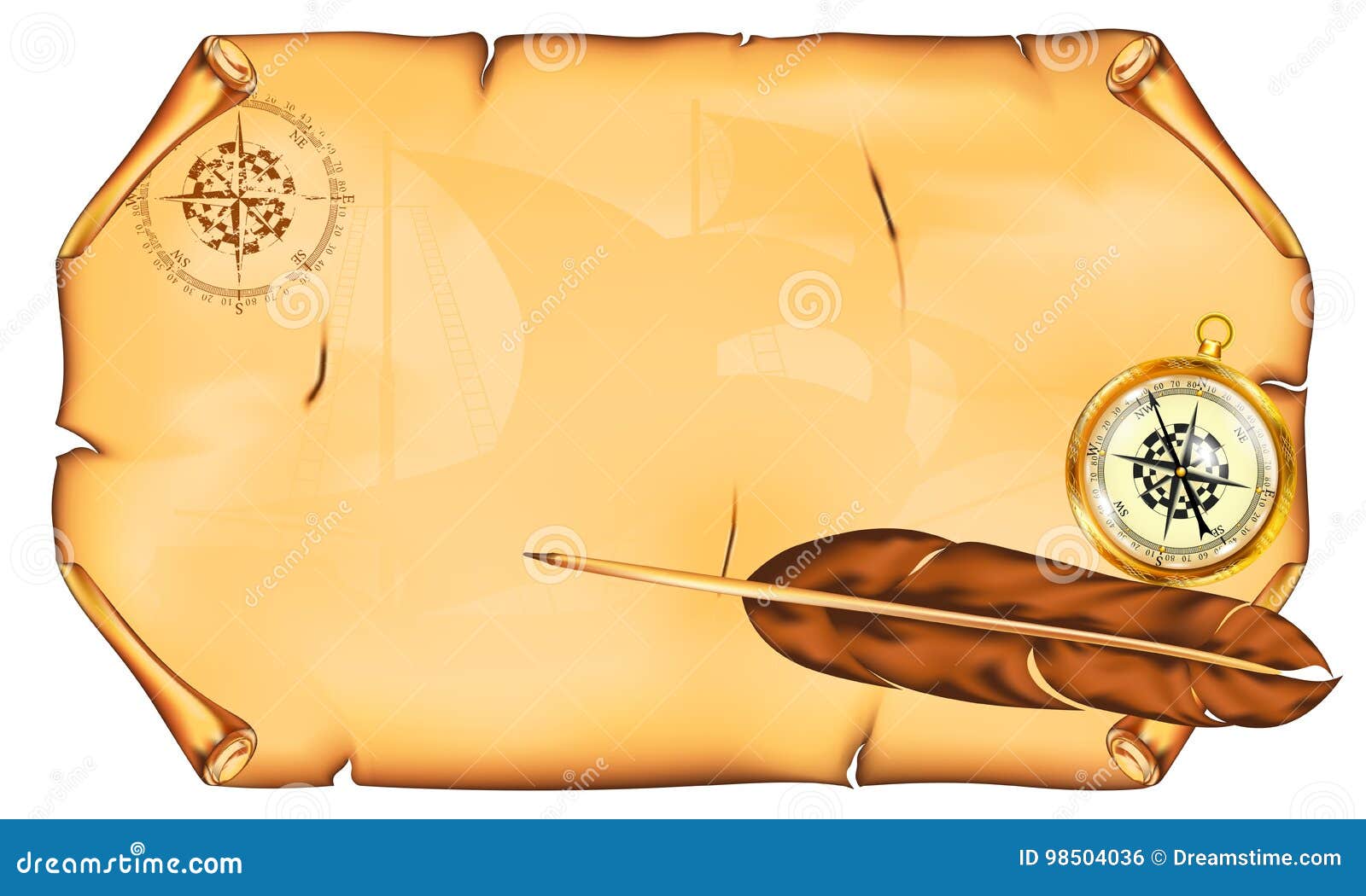 Old Paper with a Pen and a Compass Stock Vector - Illustration of white ...