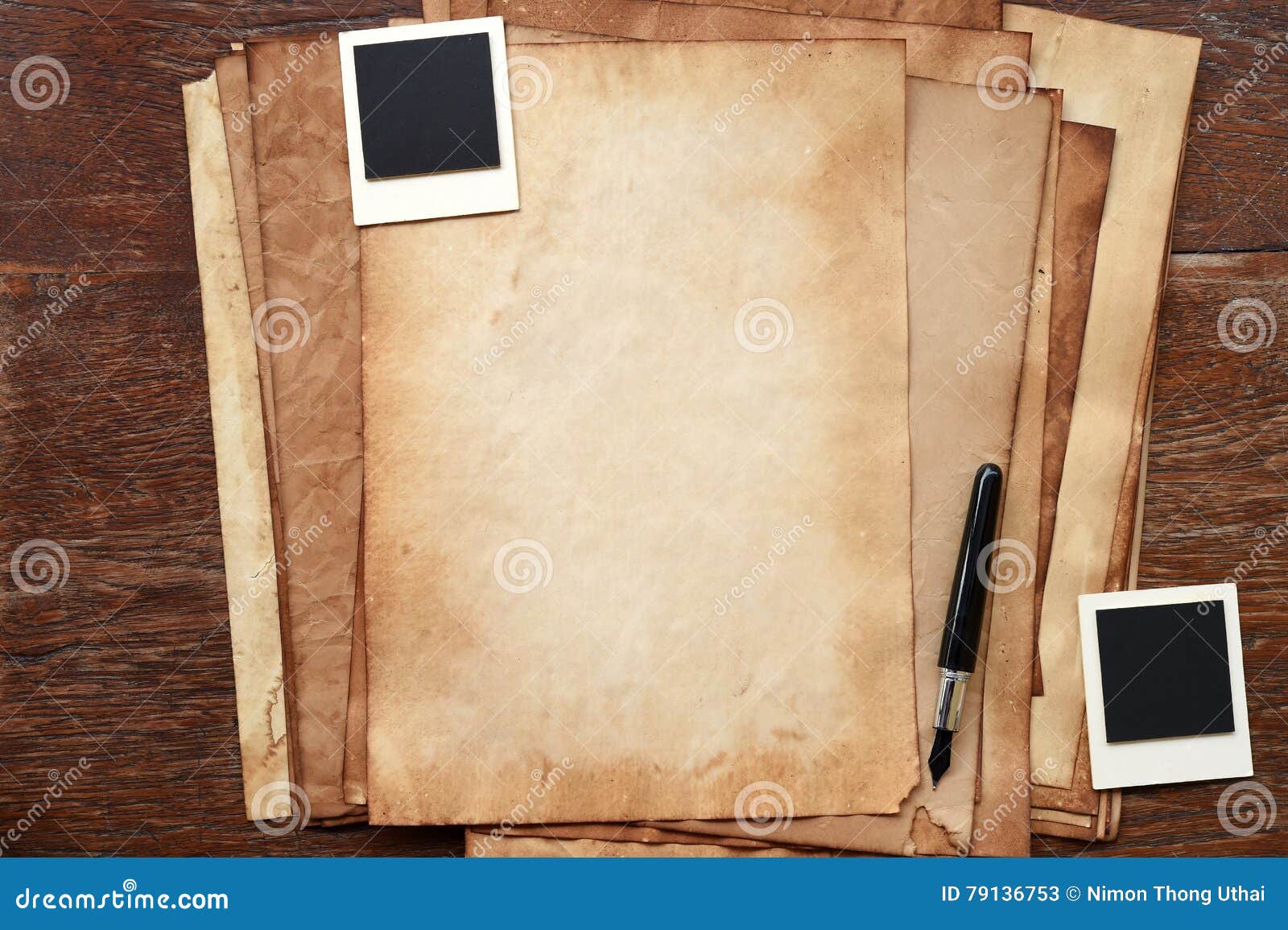 Old Paper and Pen with Photo Frame Stock Image - Image of graphic ...