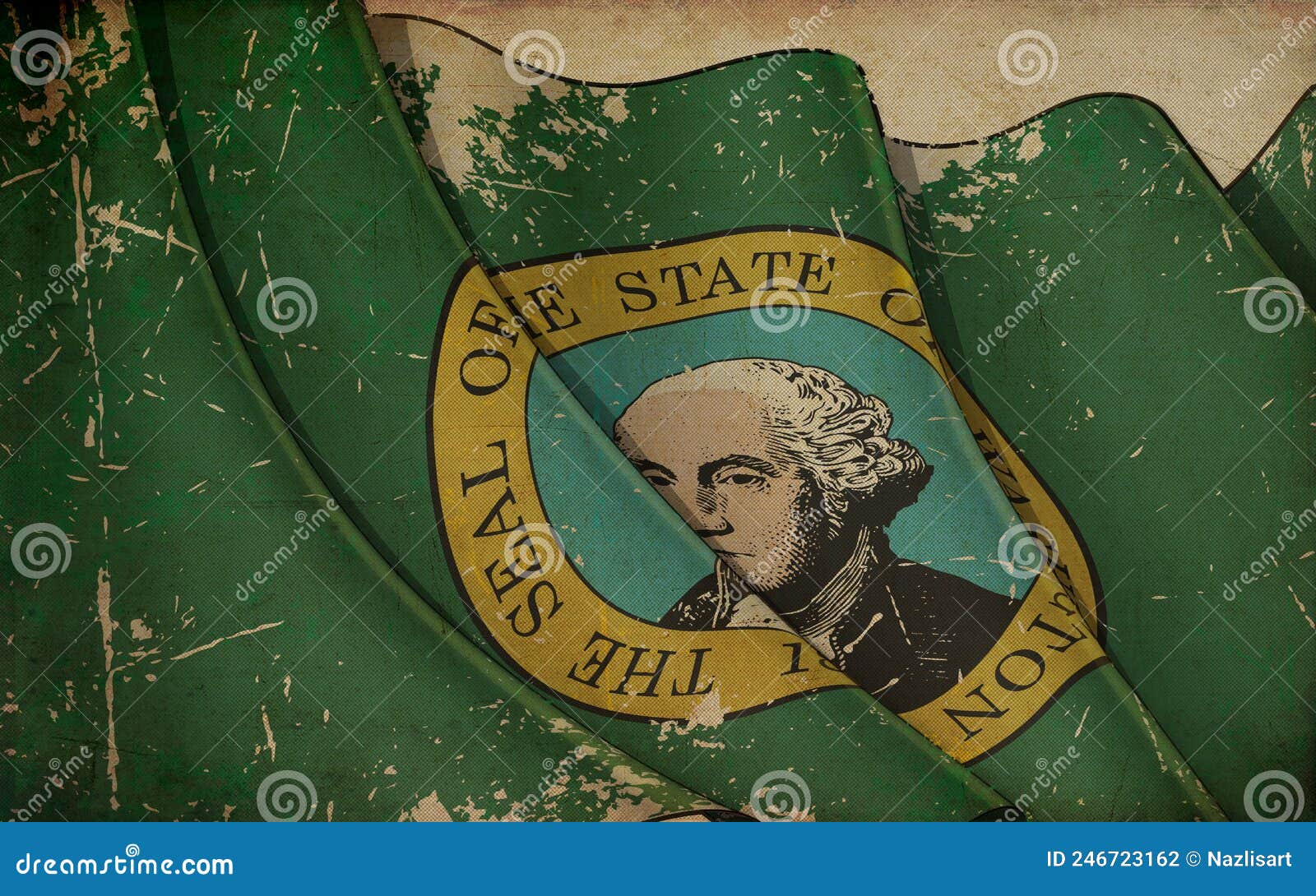 Old Paper Print - Waving Flag of Washington State Stock Photo - Image ...