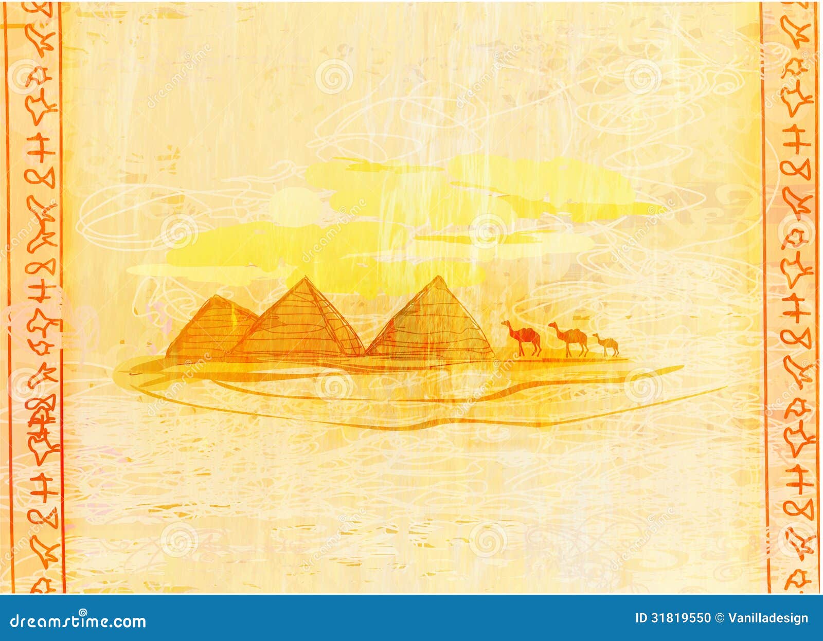 Old paper with pyramids stock illustration. Illustration of egypt ...