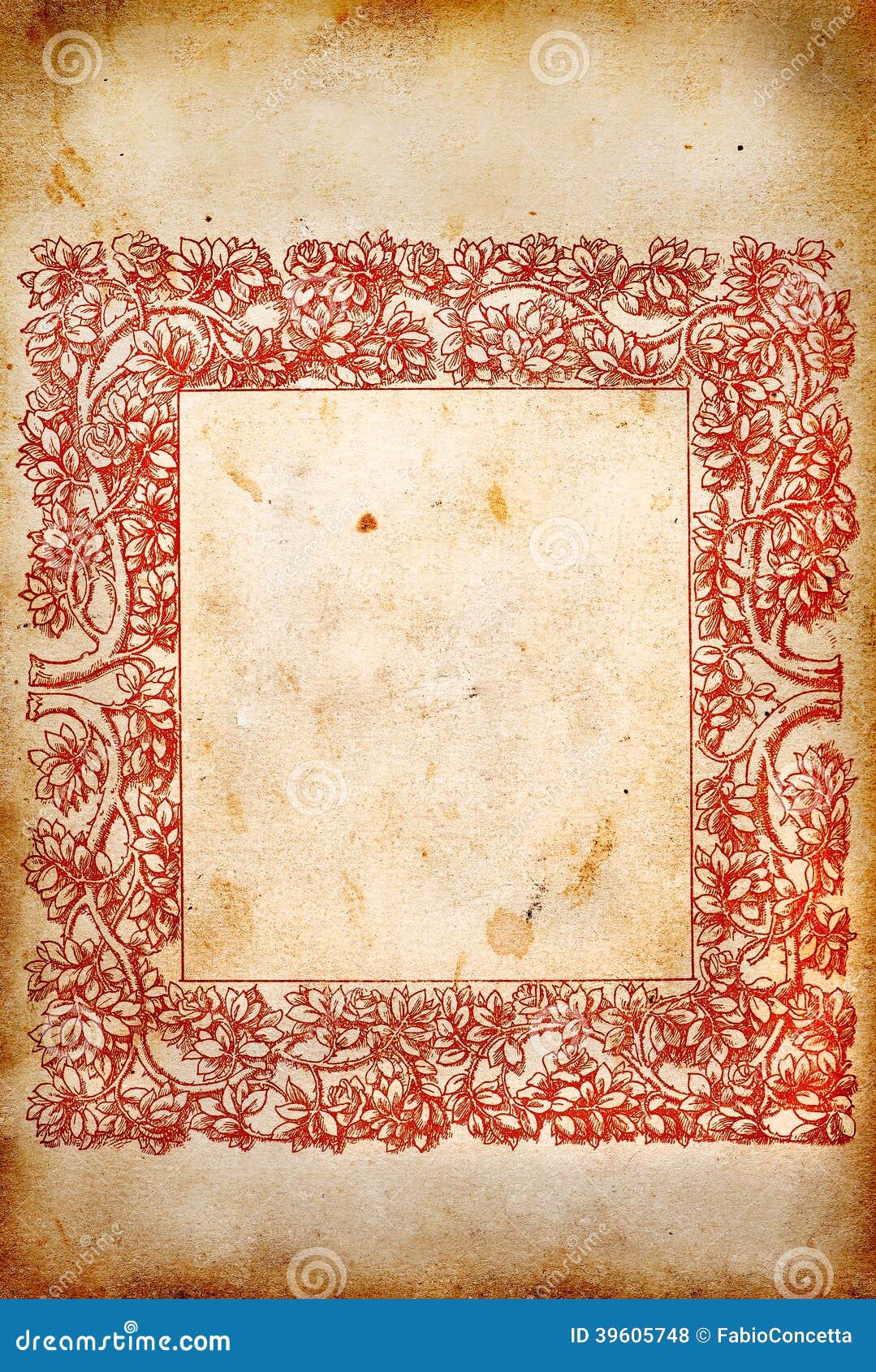 Old paper with red frame stock photo. Image of color - 39605748