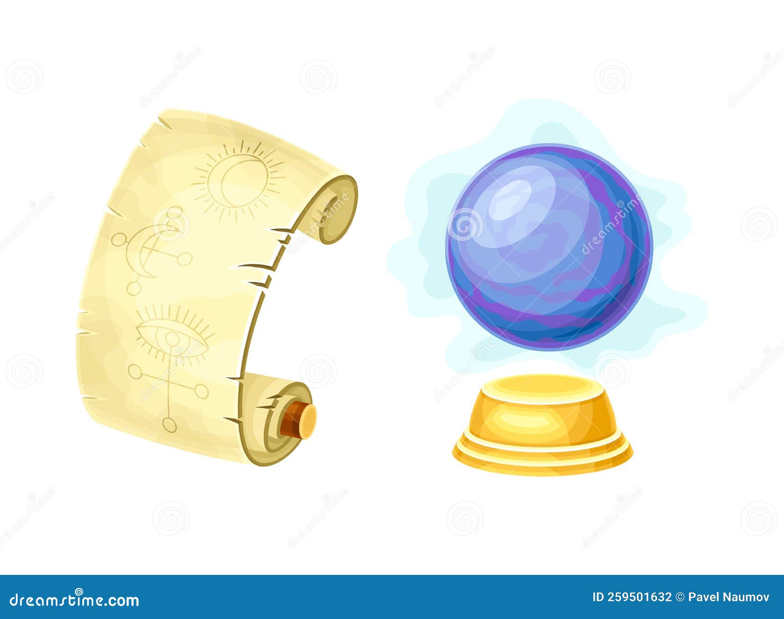 Old Paper Scroll with Spell Symbol and Crystal Ball As Magical Object ...