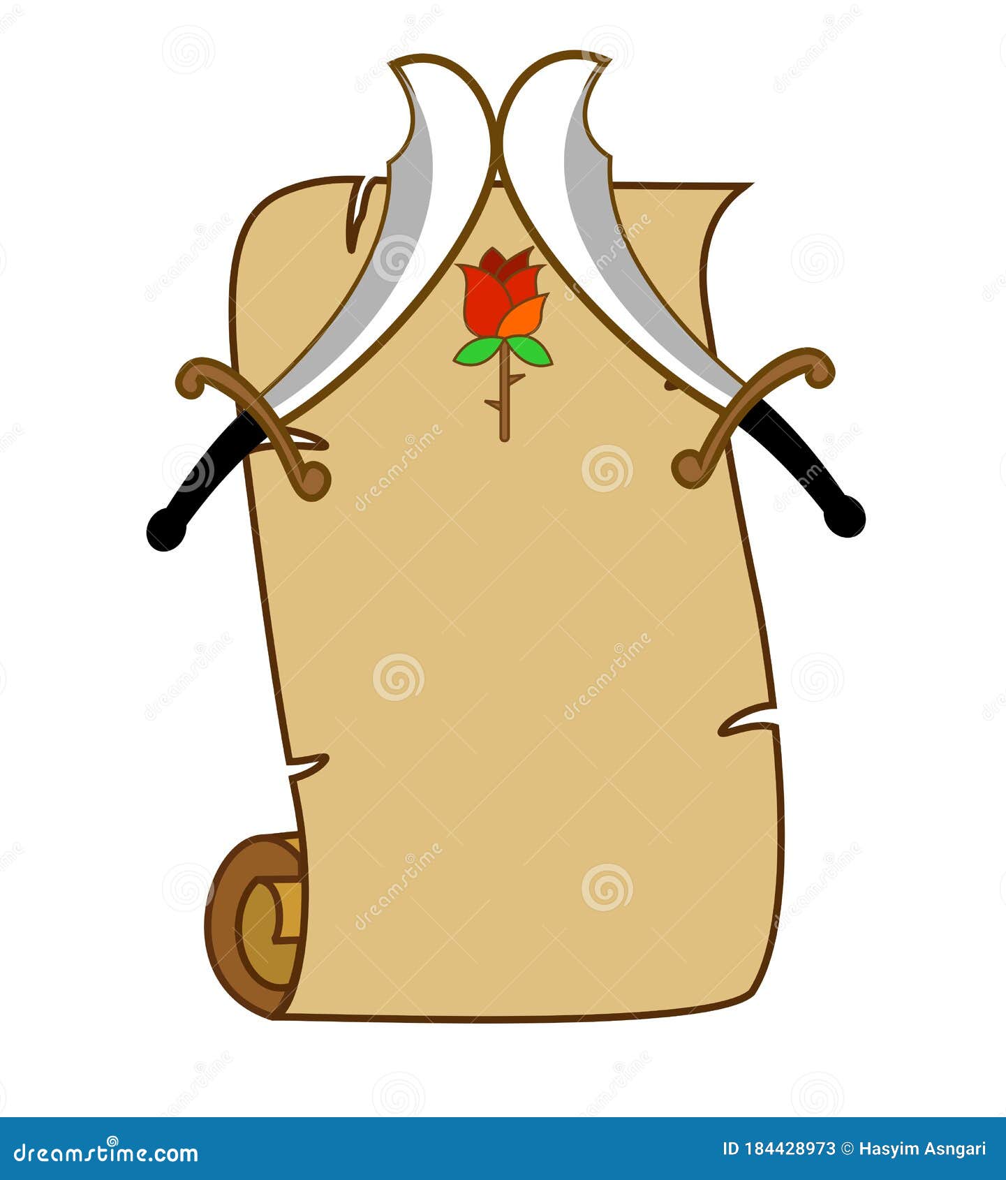 Old Paper Scroll with Two Swords and Rose Vector Stock Vector ...