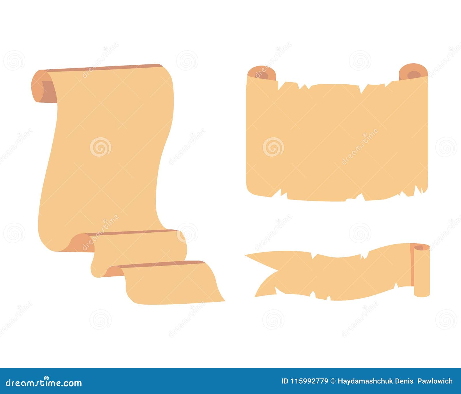 Old Paper Scroll Vector Set. Retro Document Script with Copyspace ...