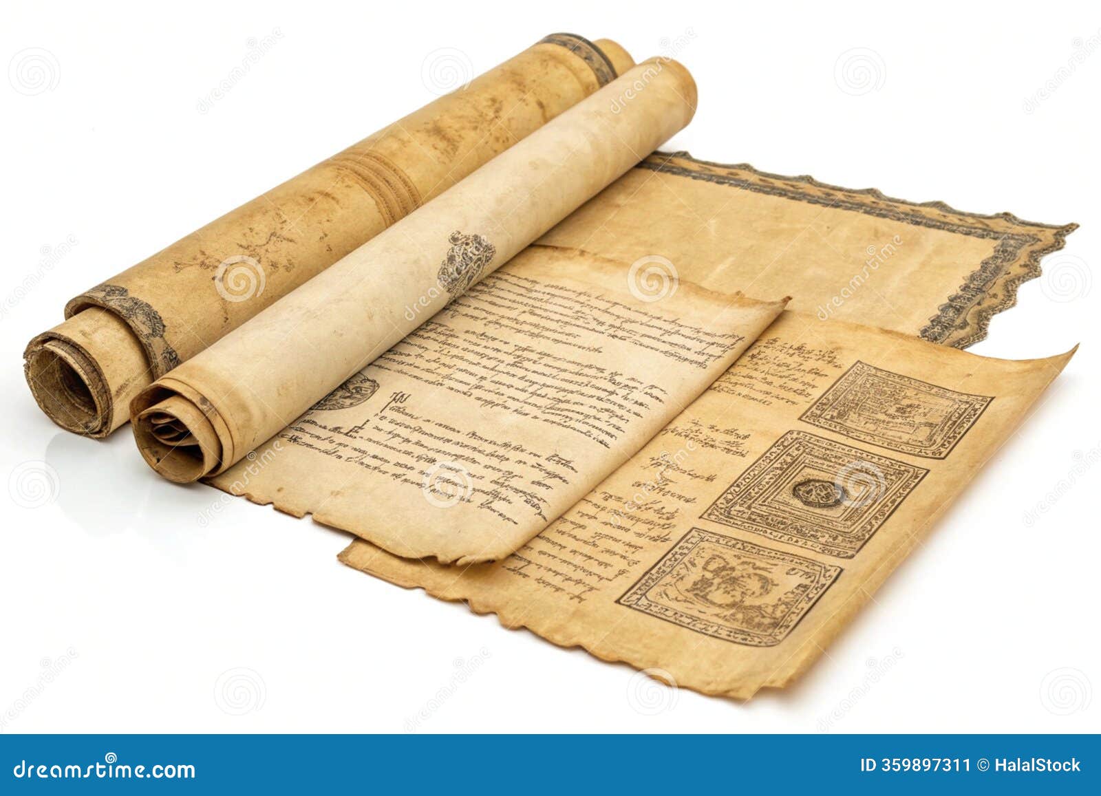 Old Paper Scrolls Set â€ Isolated on White Background Stock ...