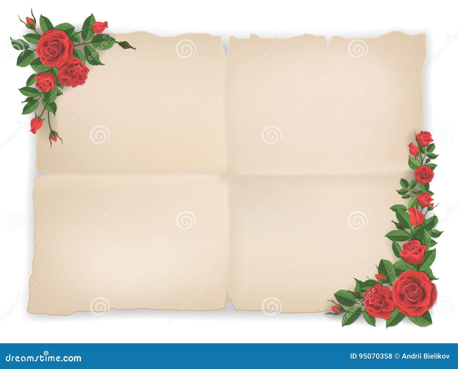 Old Paper Sheet and Red Roses Stock Vector - Illustration of plant ...