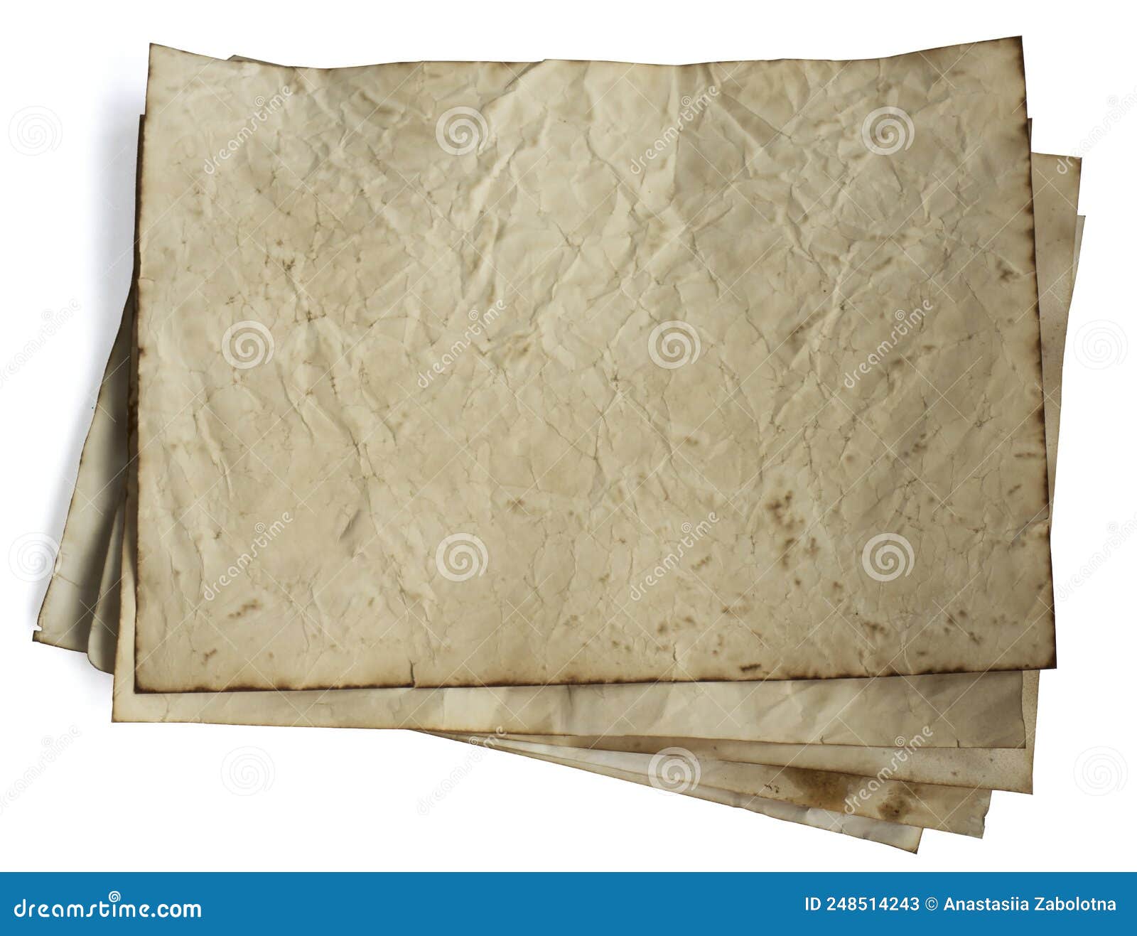 Old Paper Stack Isolated on White Background. Stock Image - Image of ...