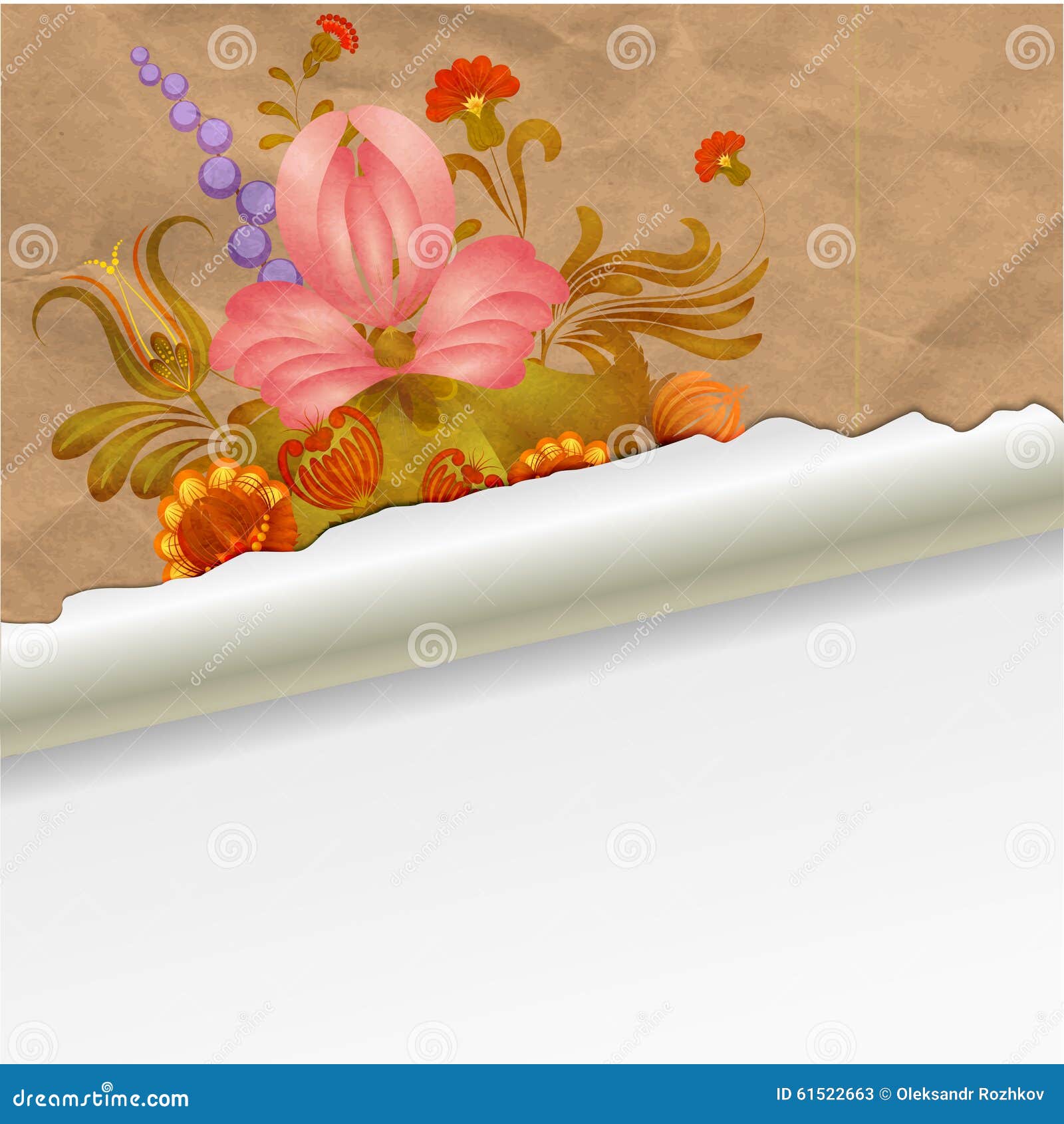 Old Paper with Vintage Flowers. Stock Vector - Illustration of shape ...