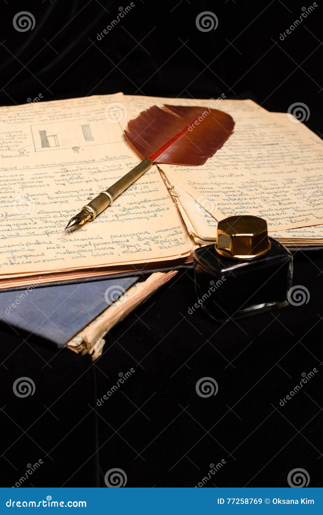 Old Papers with Vintage Feather Pen Stock Image - Image of memo, paper ...