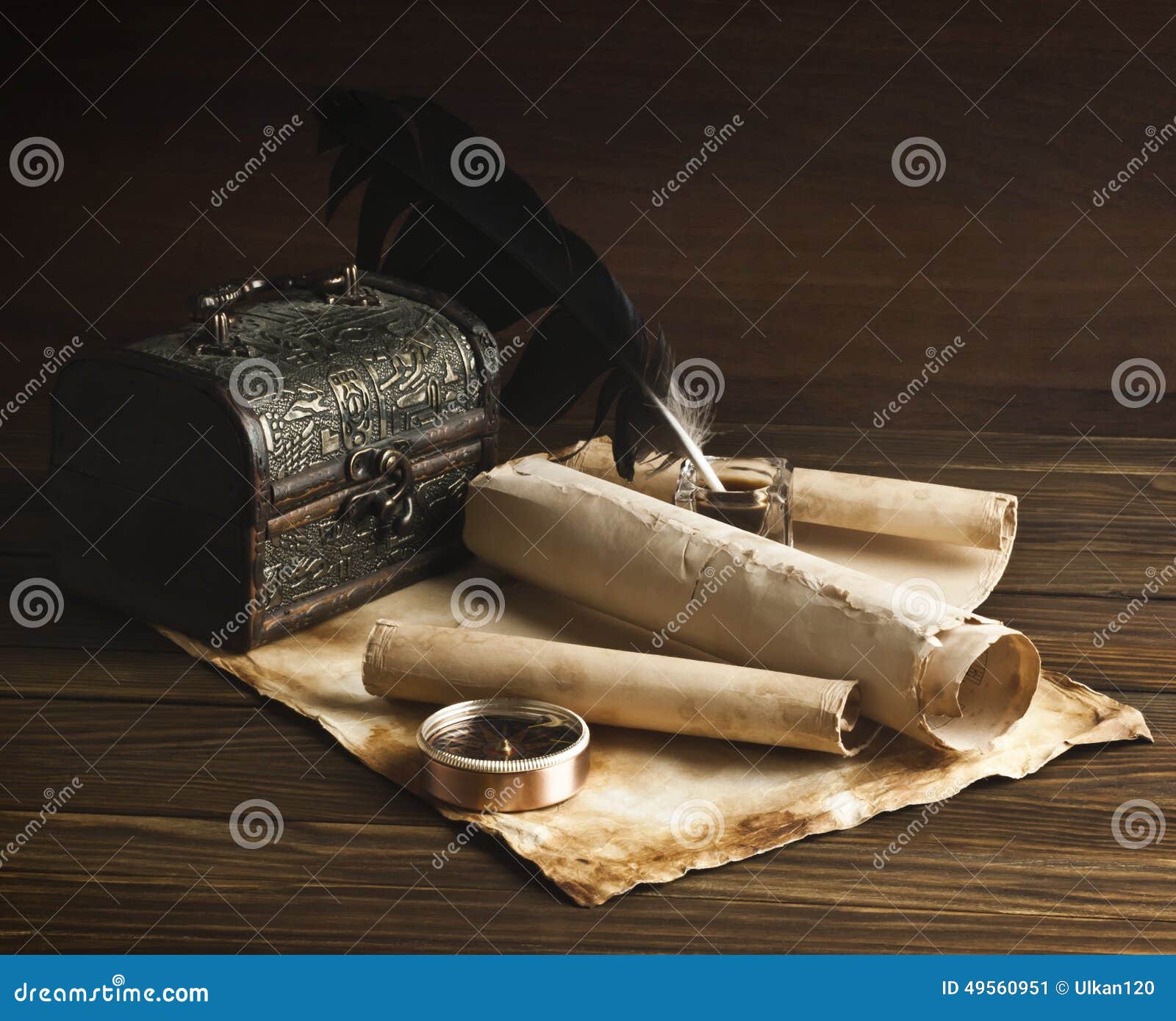 Old Papers on a Wooden Table Stock Image - Image of insignia, fashioned ...