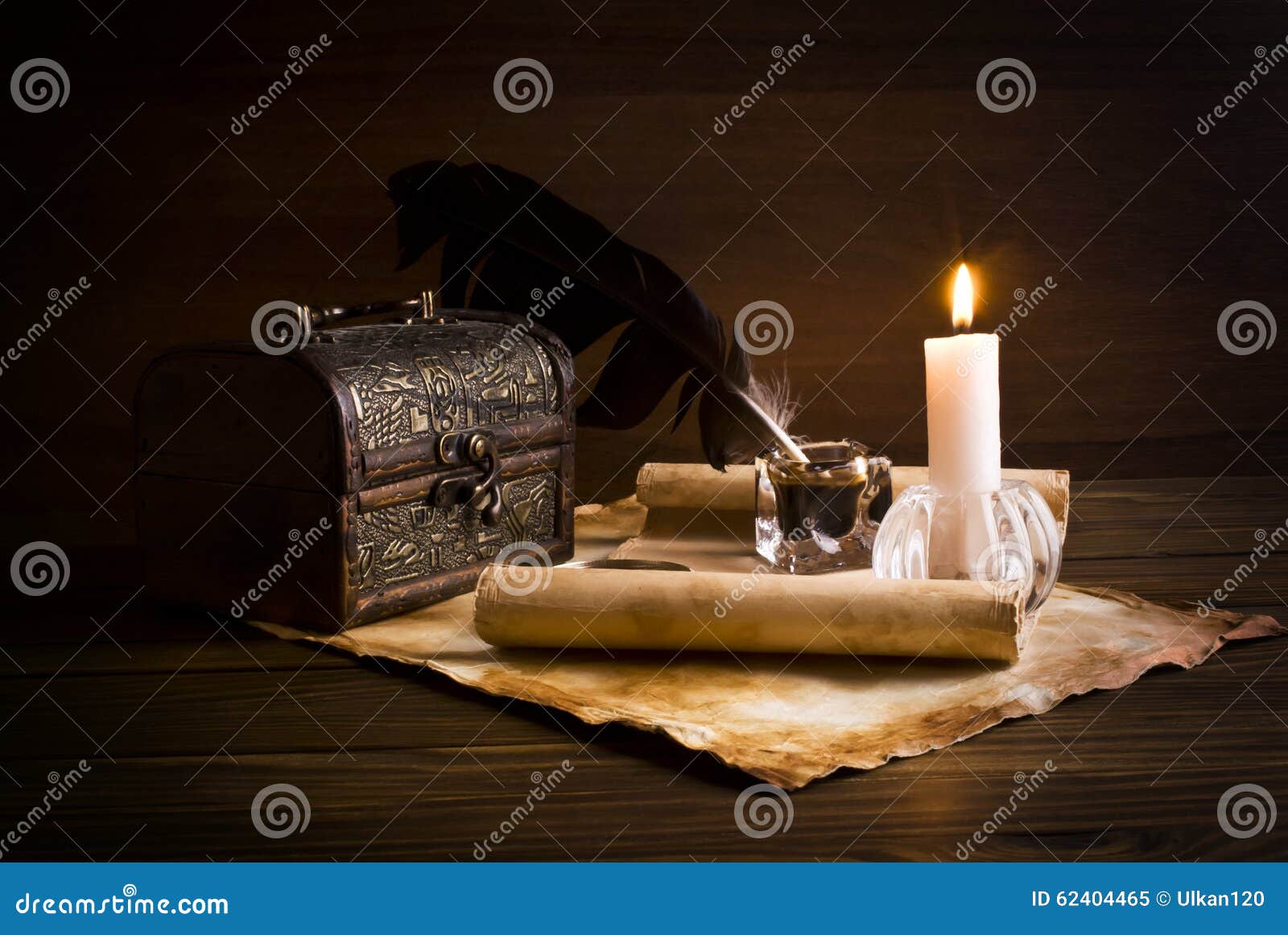 Old Papers on a Wooden Table Stock Image - Image of chest, scroll: 62404465