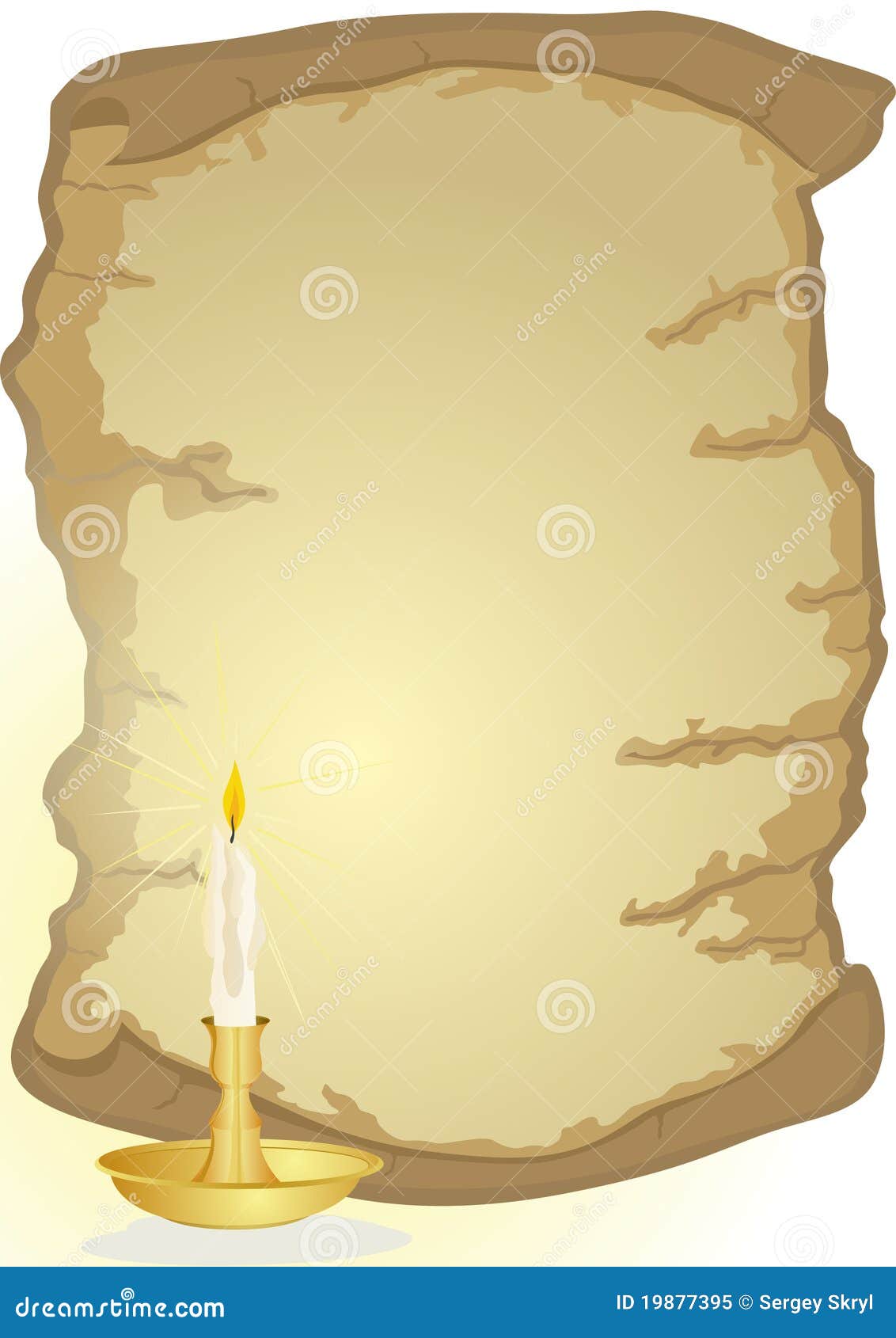 Old parchment and candle stock vector. Illustration of beam - 19877395