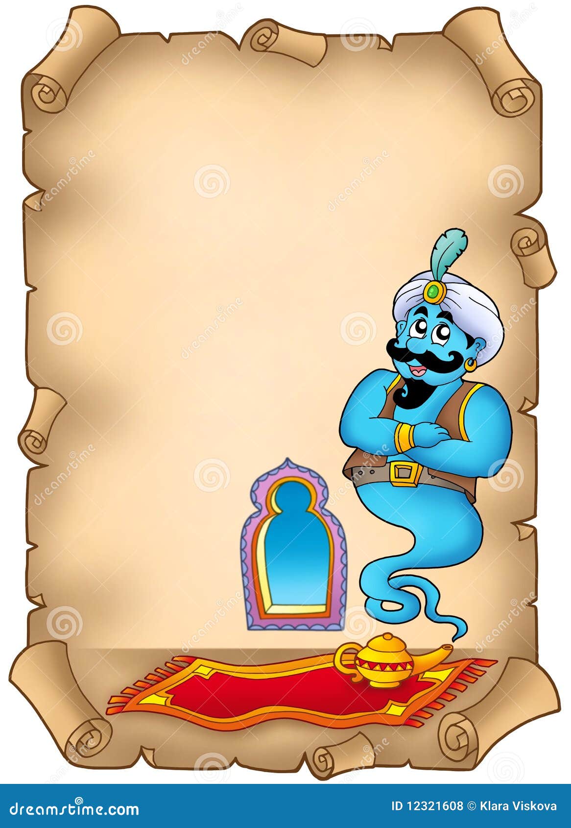 Old parchment with genie stock illustration. Illustration of ...