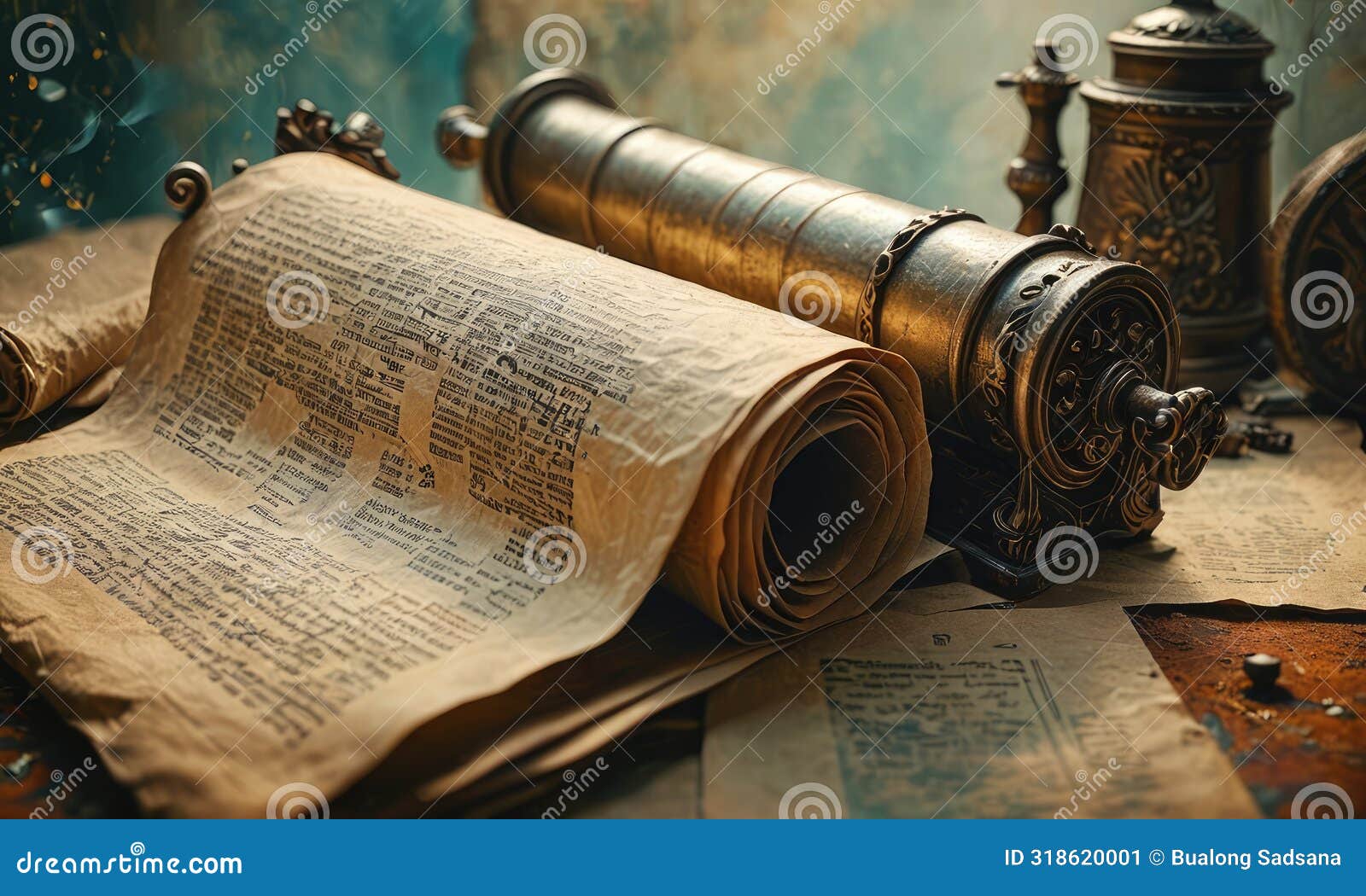 An Old Parchment is Laid Out on a Table with a Machine in Front of it ...