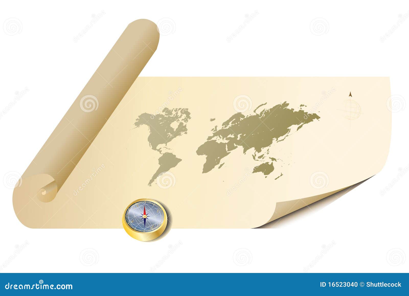 Old Parchment Map with Compass Stock Illustration - Illustration of ...