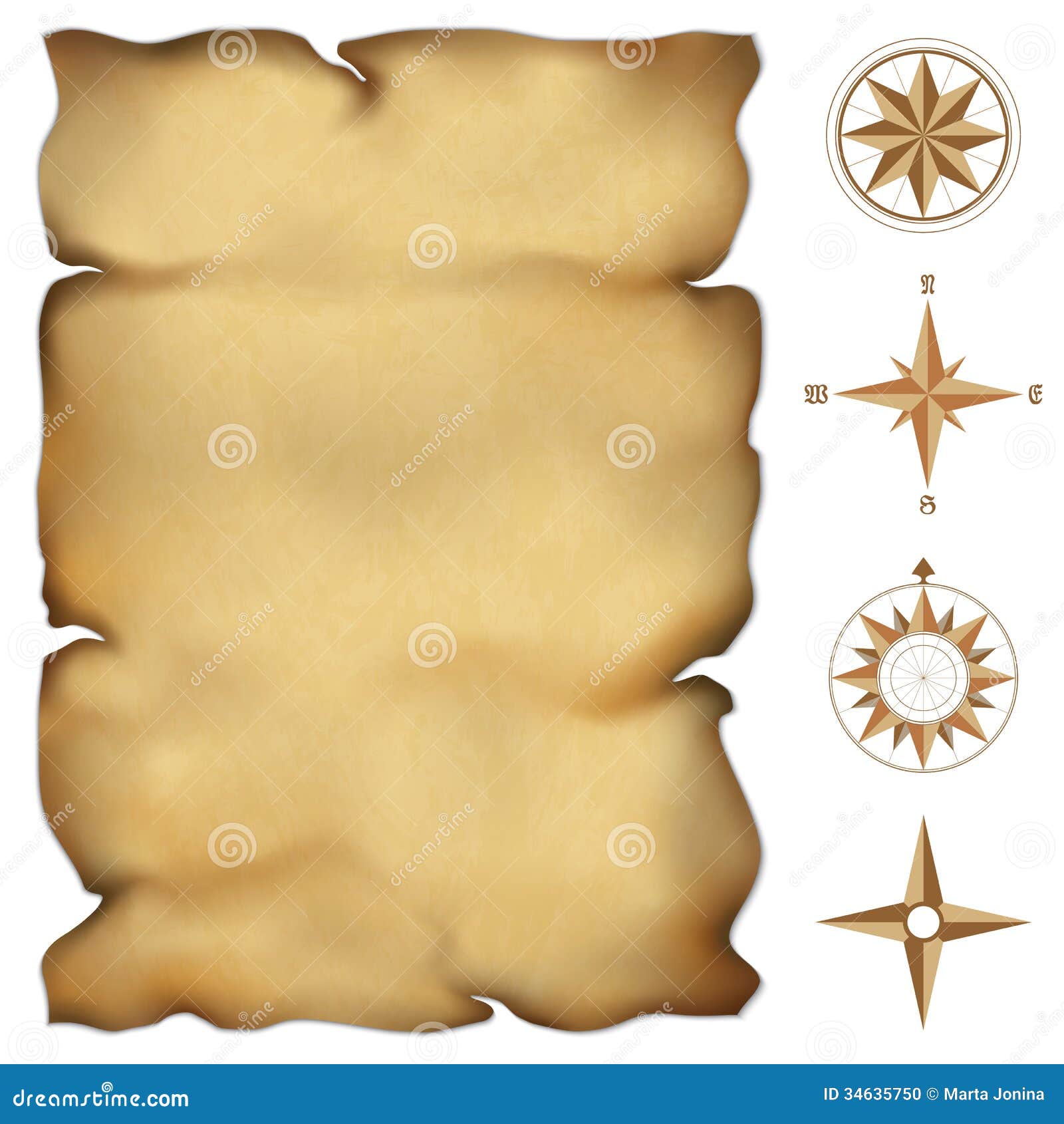 Old parchment map stock vector. Illustration of nautical - 34635750