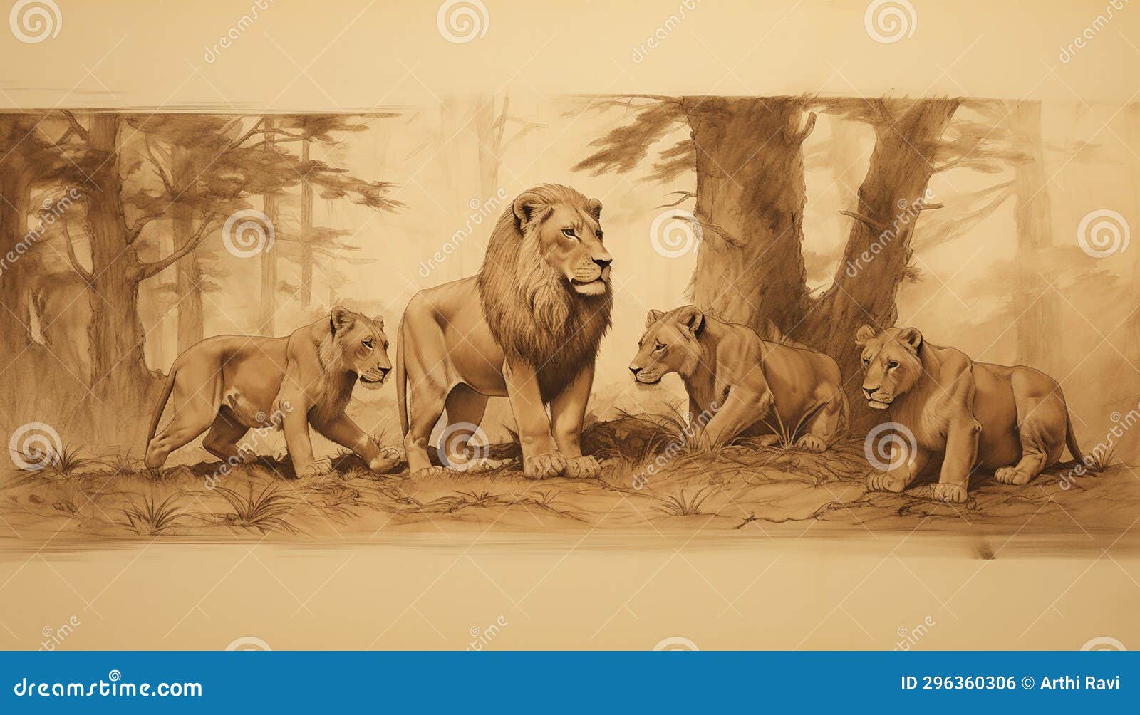 Old Parchment Paper Pencil Outline Drawing of Group of Bear Stock ...