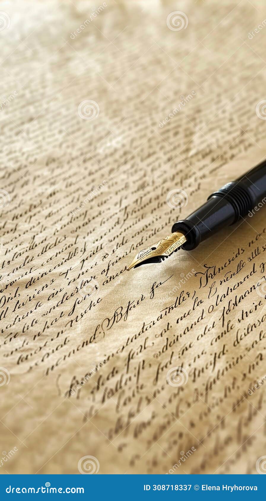 Old Parchment Paper with Scripted Handwriting and Classic Feather Quill ...