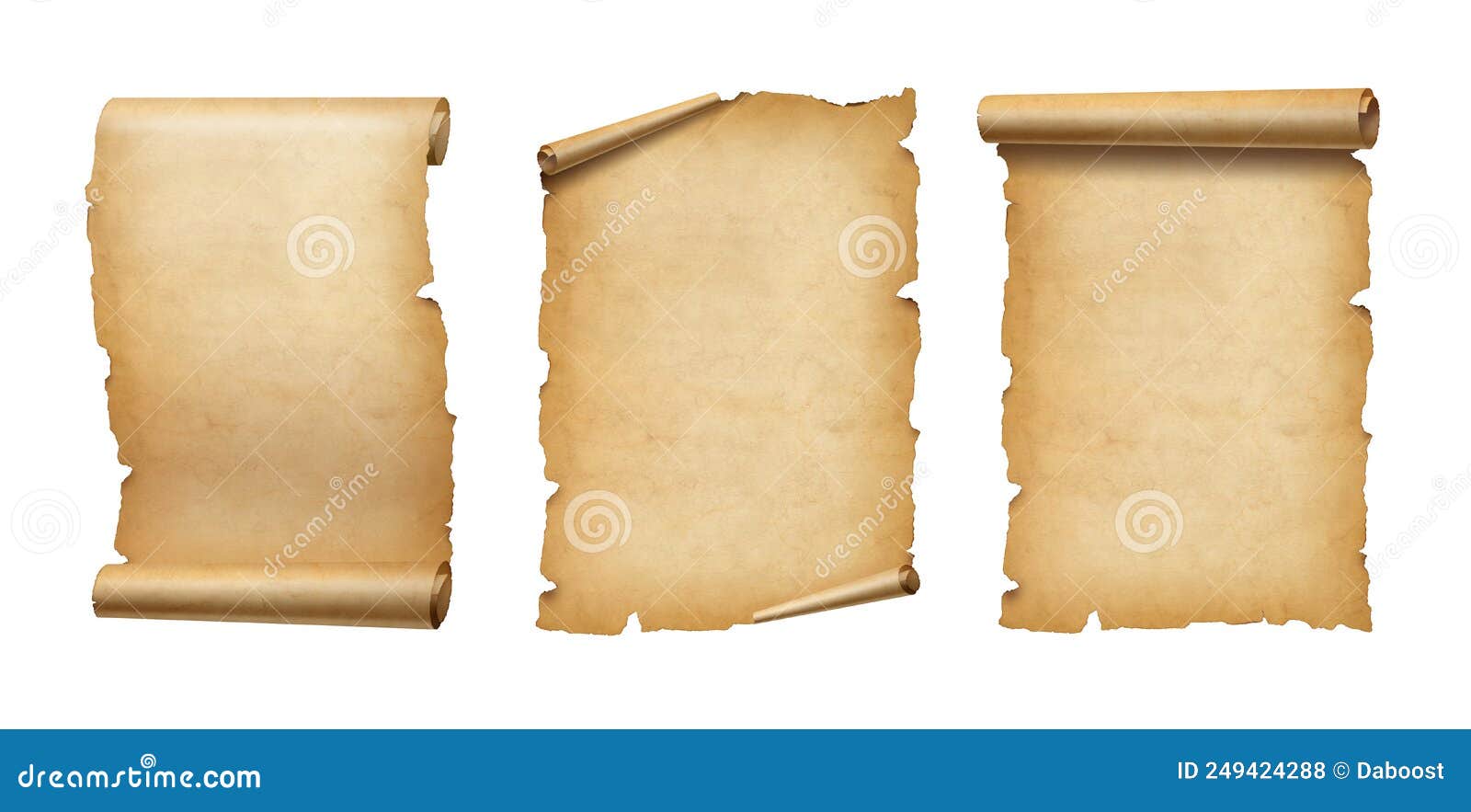 Old Parchment Paper Scroll Set Isolated on White. Vertical Banners ... Old Parchment Paper Scroll Set Isolated on White. Vertical Banners ...