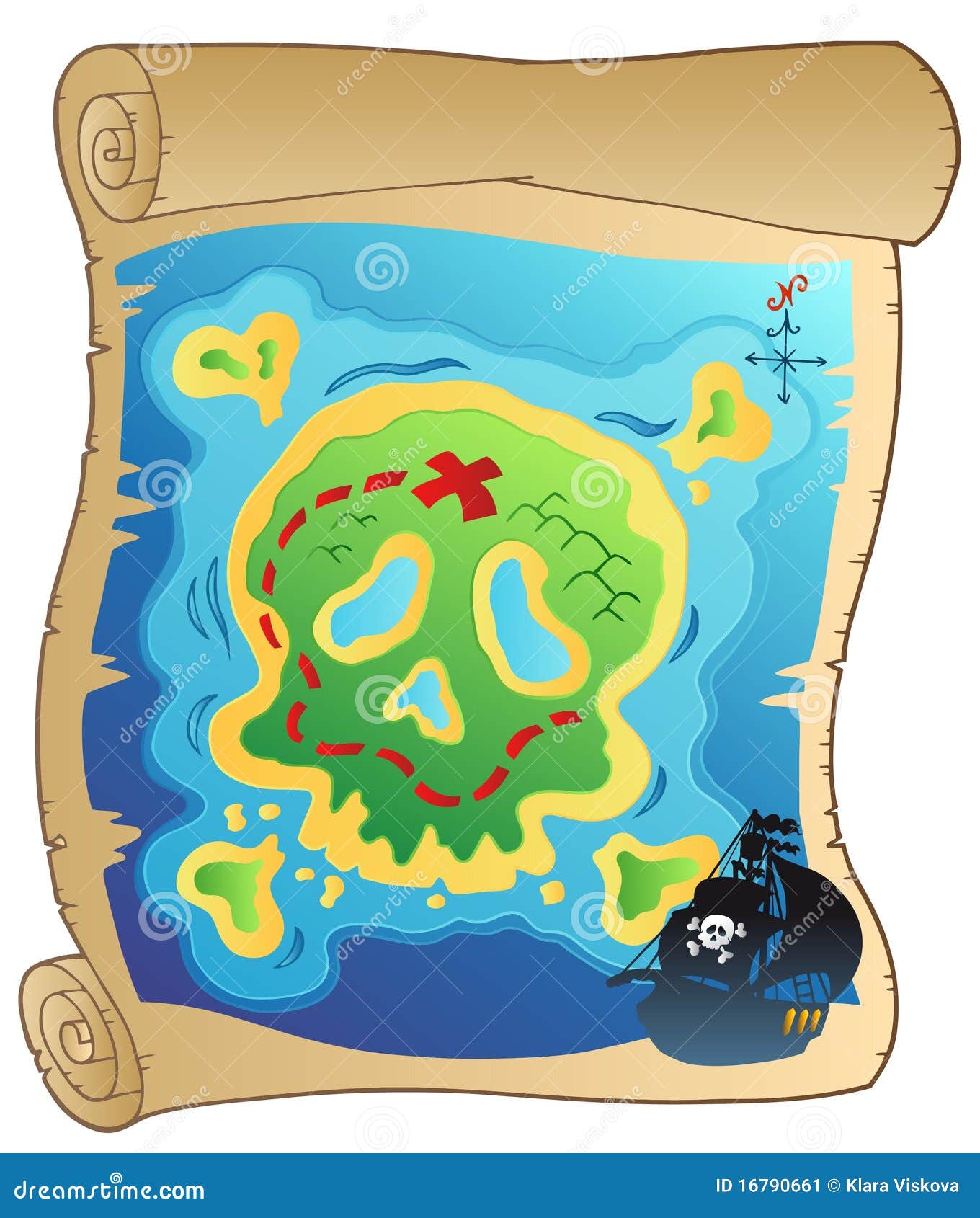 Old Parchment with Pirate Map Stock Vector - Illustration of clipart ...