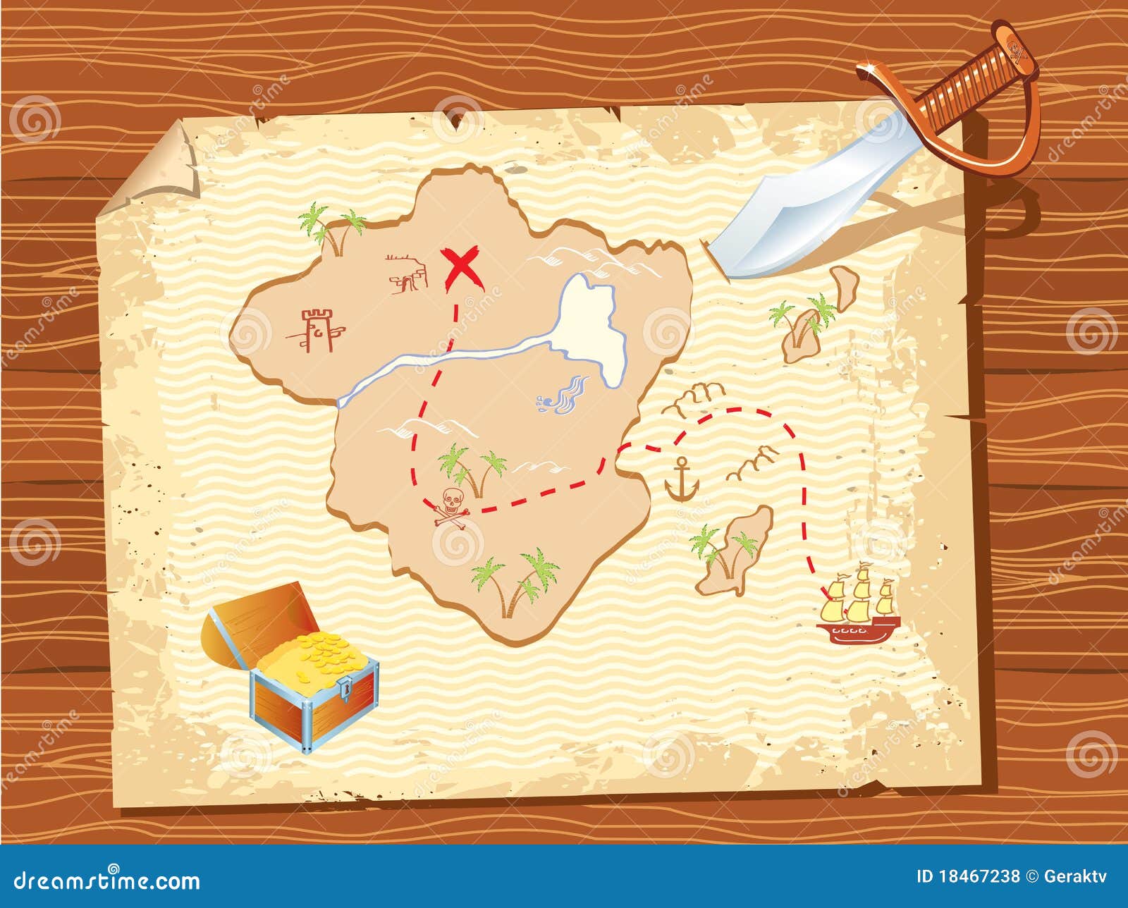 Old Parchment with Pirate Map and Dagger Stock Vector - Illustration of ...