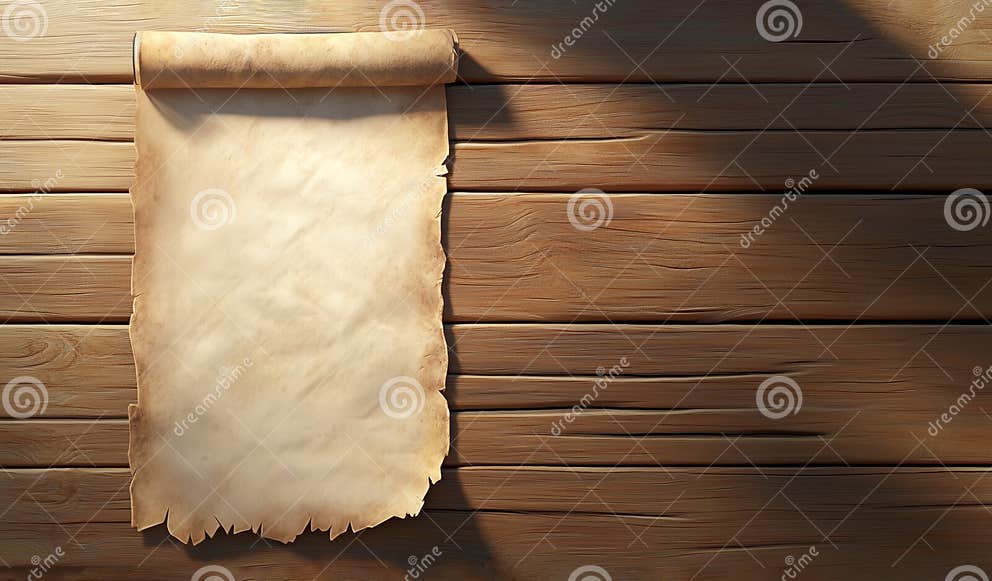 Old Parchment Scroll on Wooden Table Surface with Shadows Stock ...