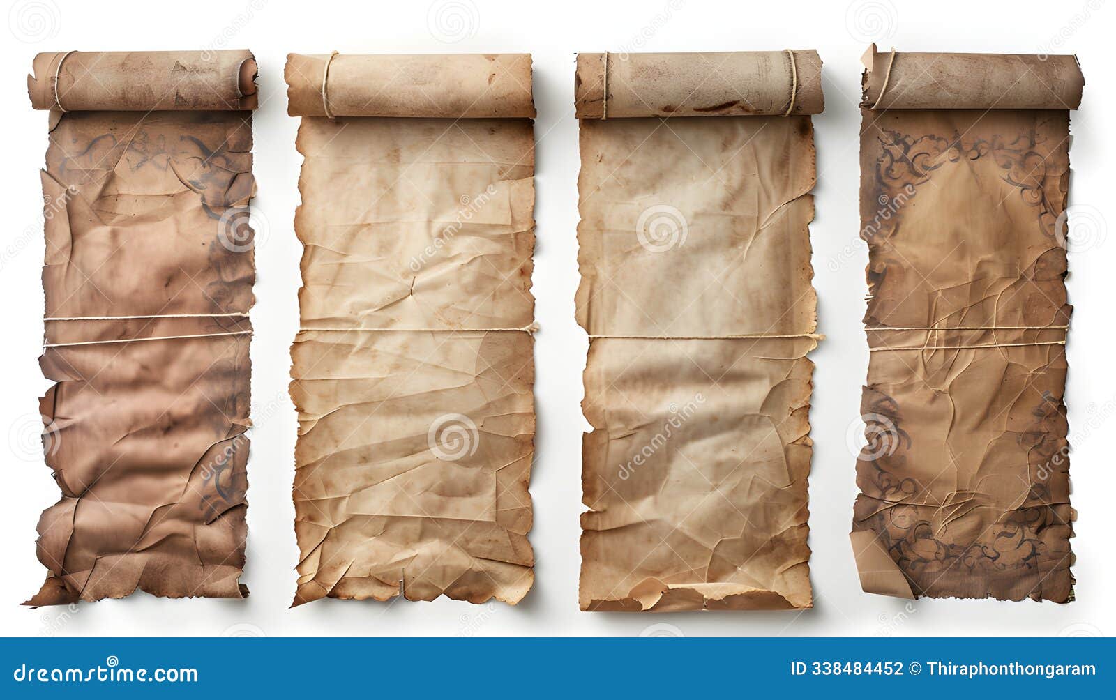 Parchment Scrolls Set, Old Papyrus Rolls Collection With Ancient Paper ...