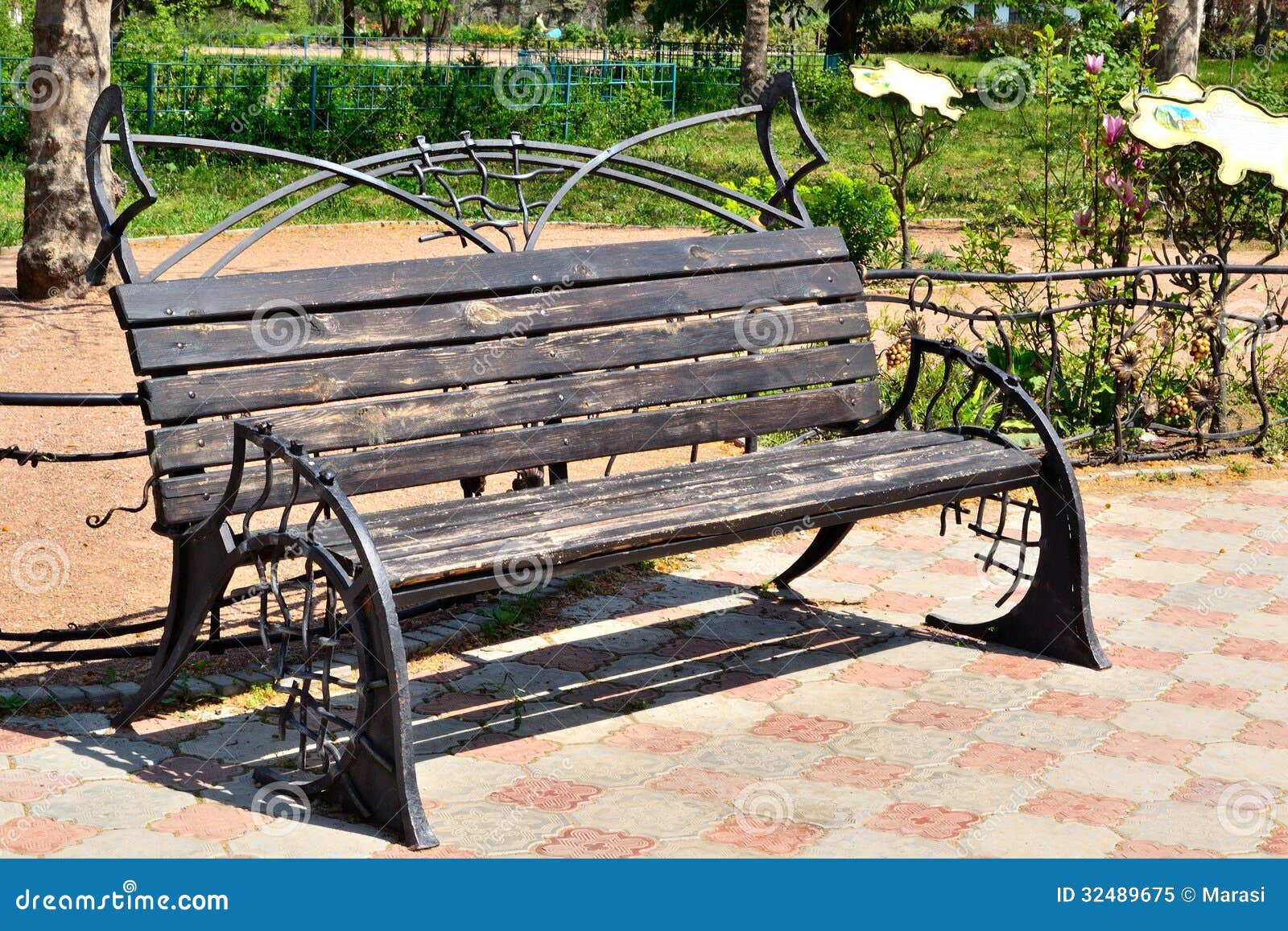 An Old Park Bench in Summer Stock Image - Image of outdoors, plant ...