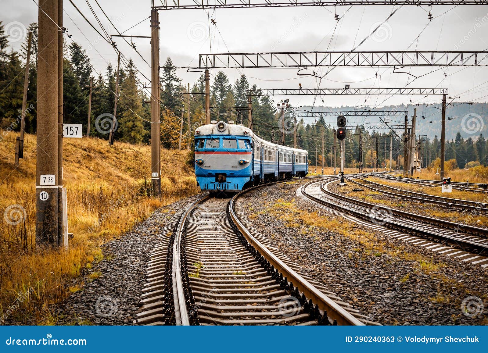 An Old Passenger Train Rides through Autumn Mountains Stock Image ...