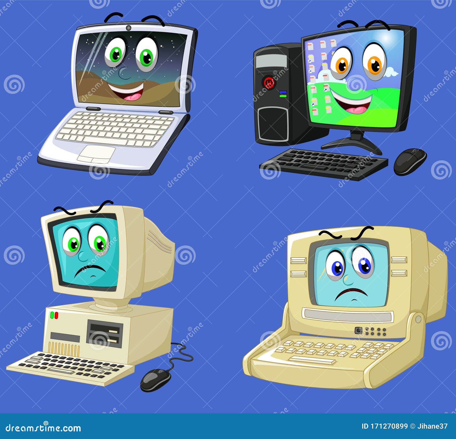 Old Past Computer and New Modern Desktop Computer Cartoon Set Stock ...