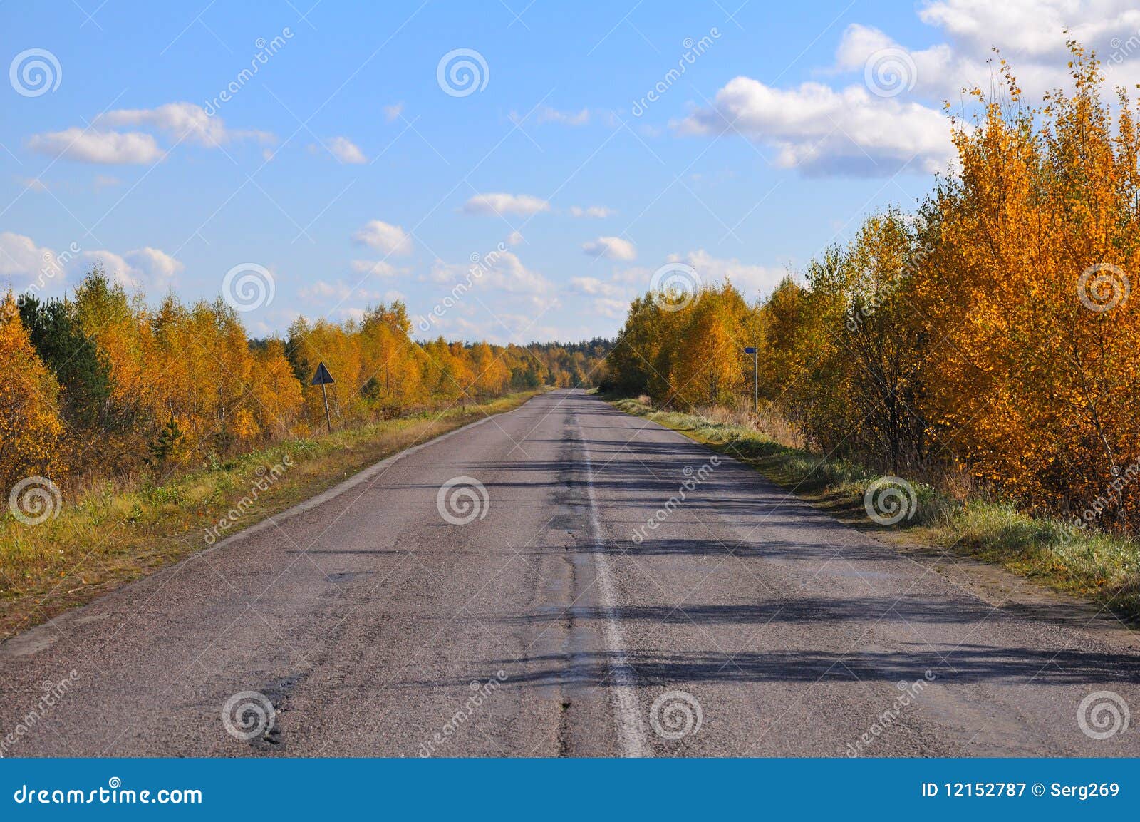 Old Patched Road between Autumn Trees Stock Image - Image of cloud ...