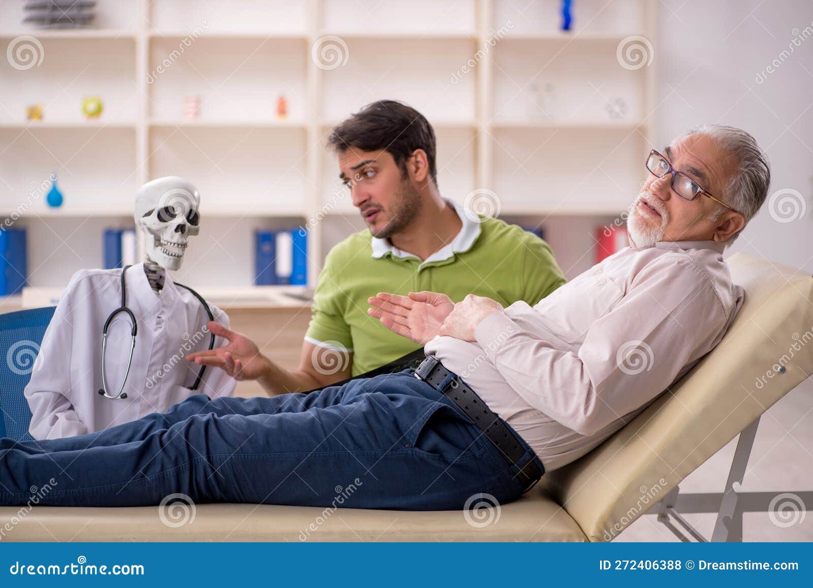Old Male Patient Visiting Skeleton Doctor Stock Photo - Image of skull ...