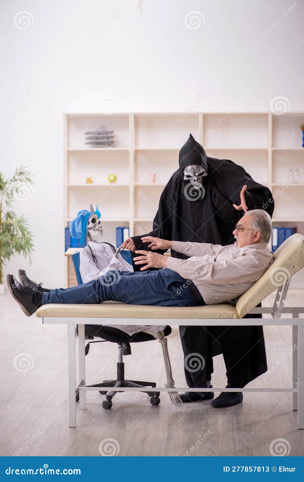 Old Male Patient Visiting Two Devil Doctors Stock Image - Image of ...