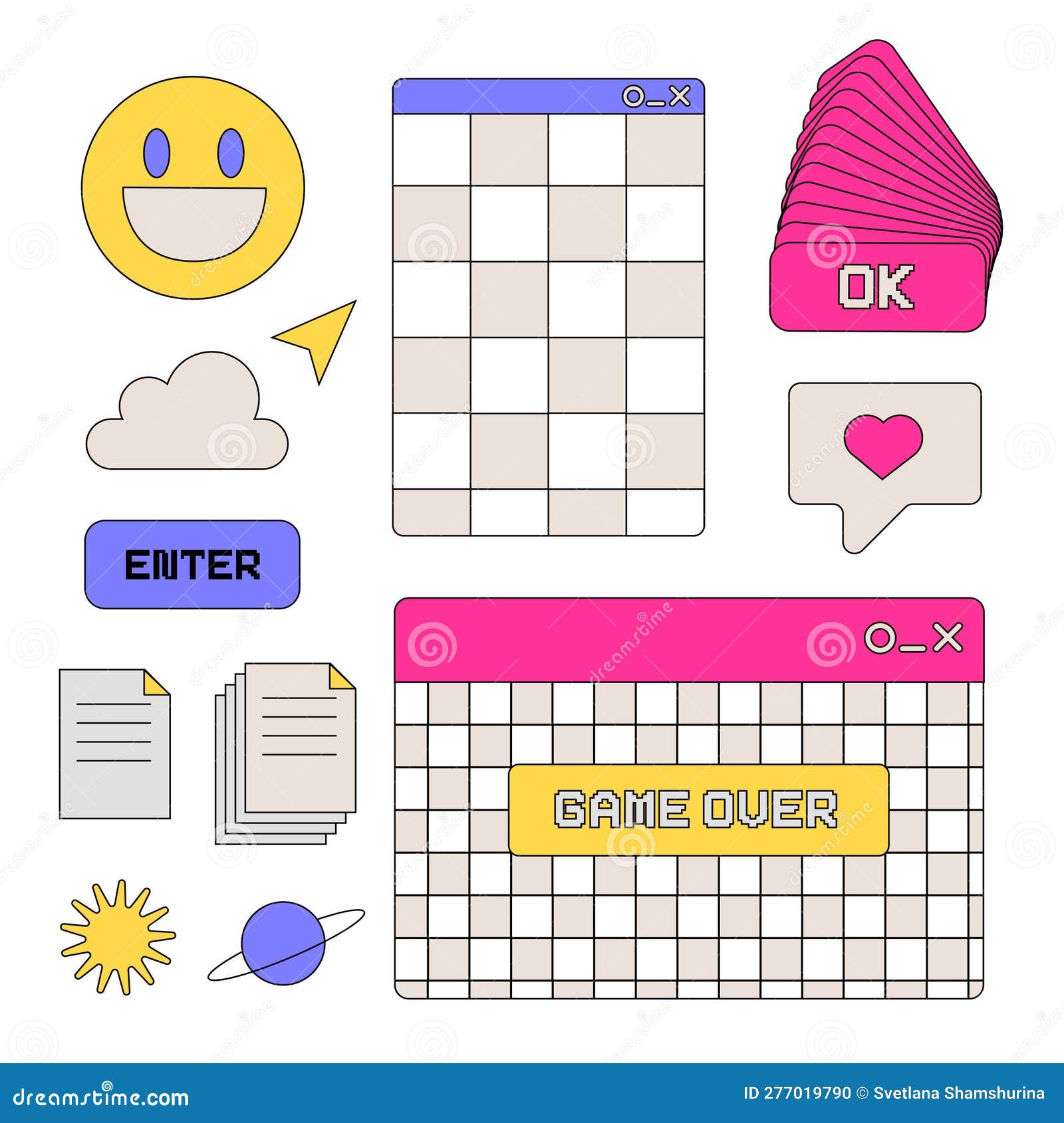 Old PC User Interface. Funny Set of Flat Linear UI and UX Elements ...