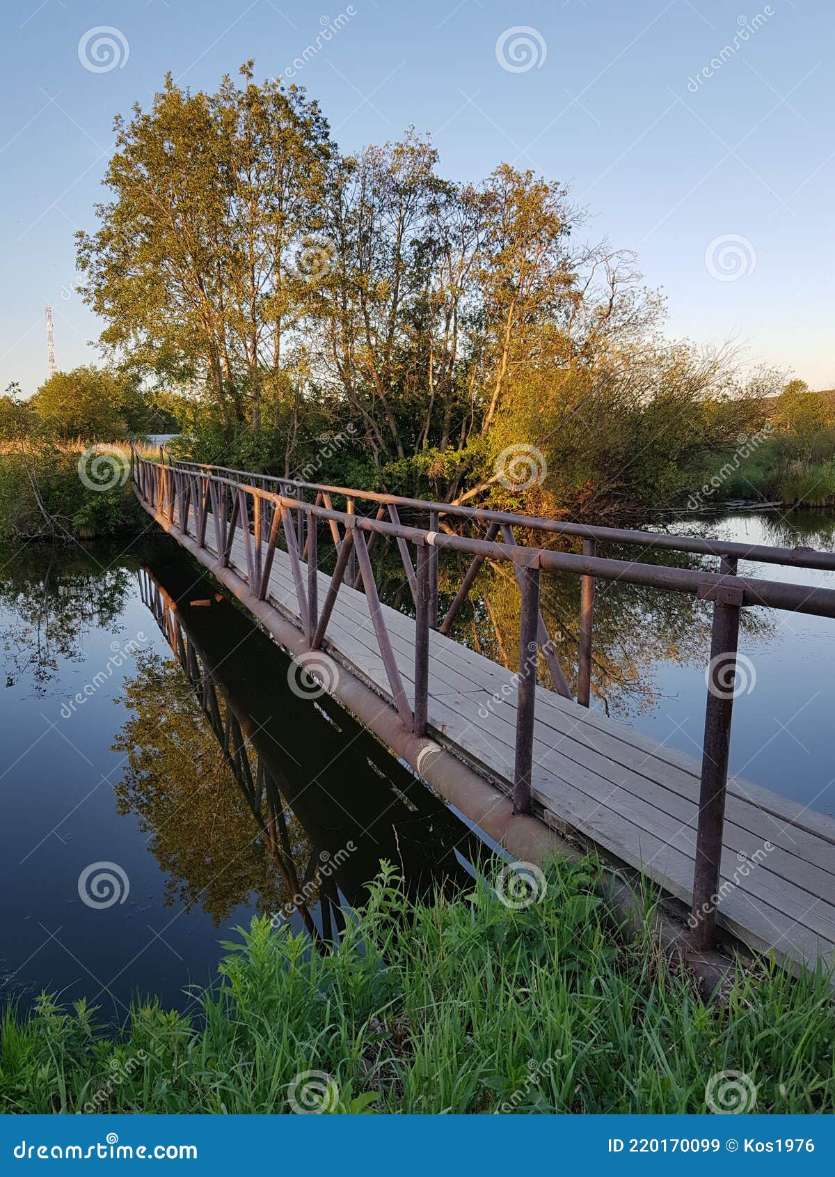 Old Pedestrian Bridge Over the River in the Village Stock Image - Image ...