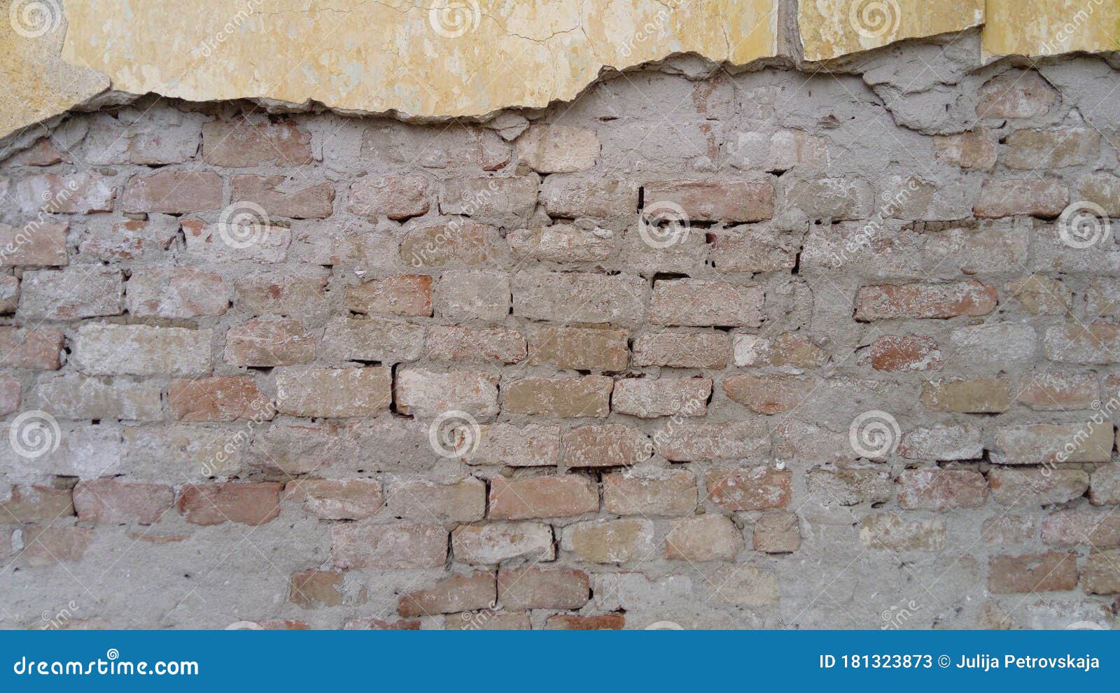 Plaster Peeling Off Brick Wall. Old Worn Down Brick Wall with Plaster ...