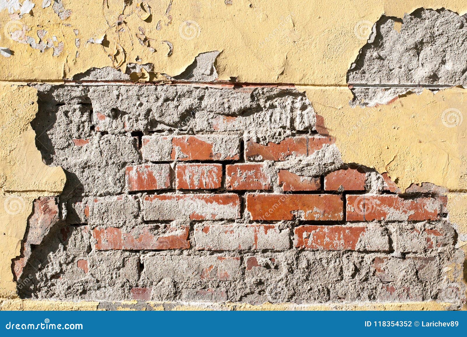 An Old Peeling Yellow Wall. Collapsed Plaster and Brickwork Stock Photo ...