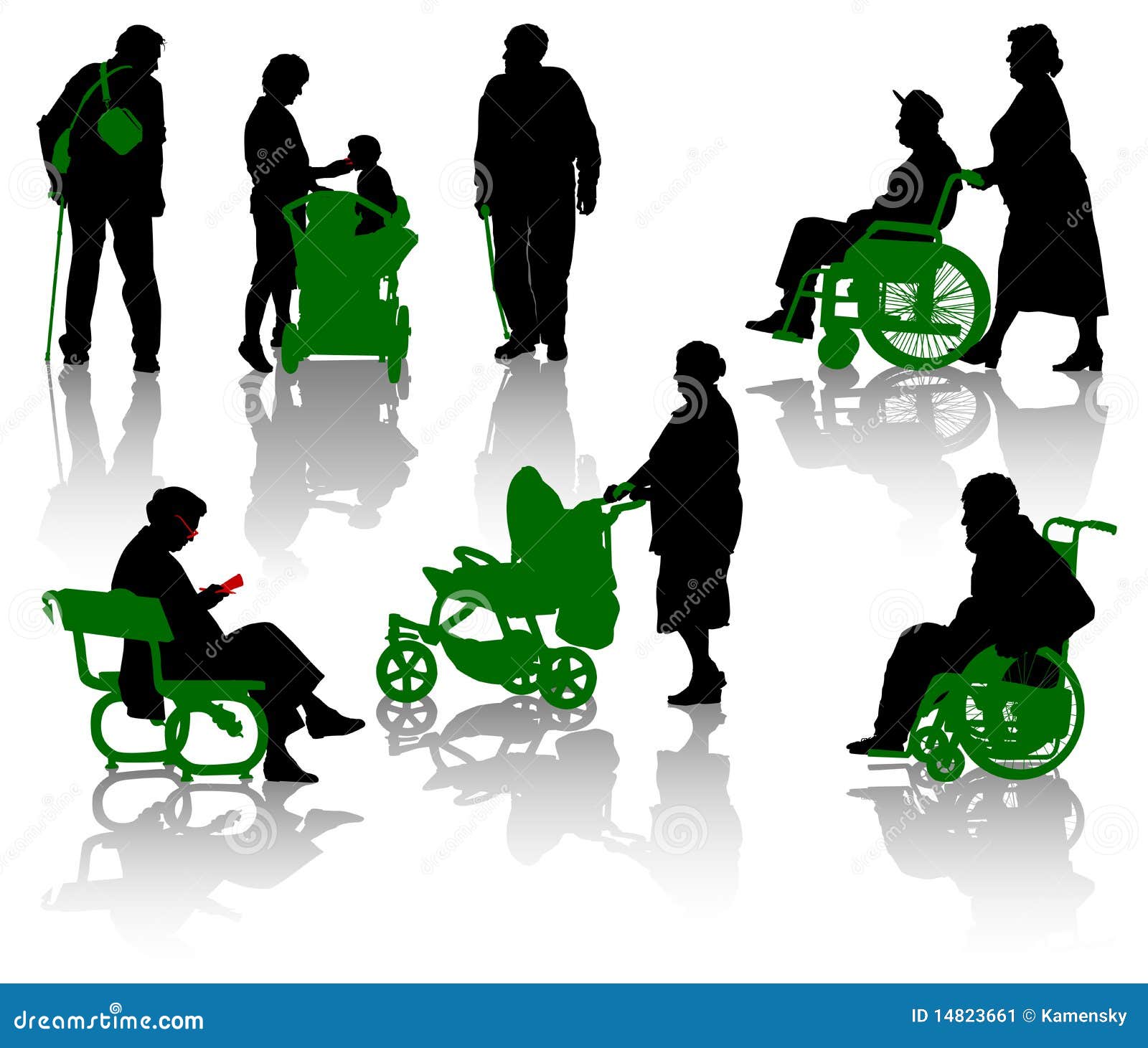 Old People and Disable Person Stock Illustration - Illustration of ...