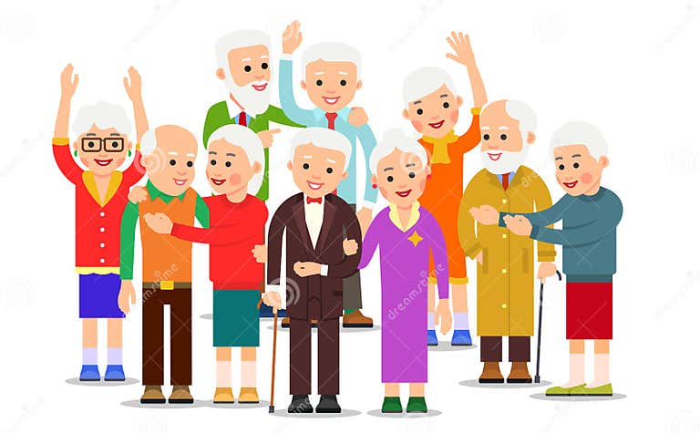 Old People Group Crowd Older Men And Women Cheerful Senior People