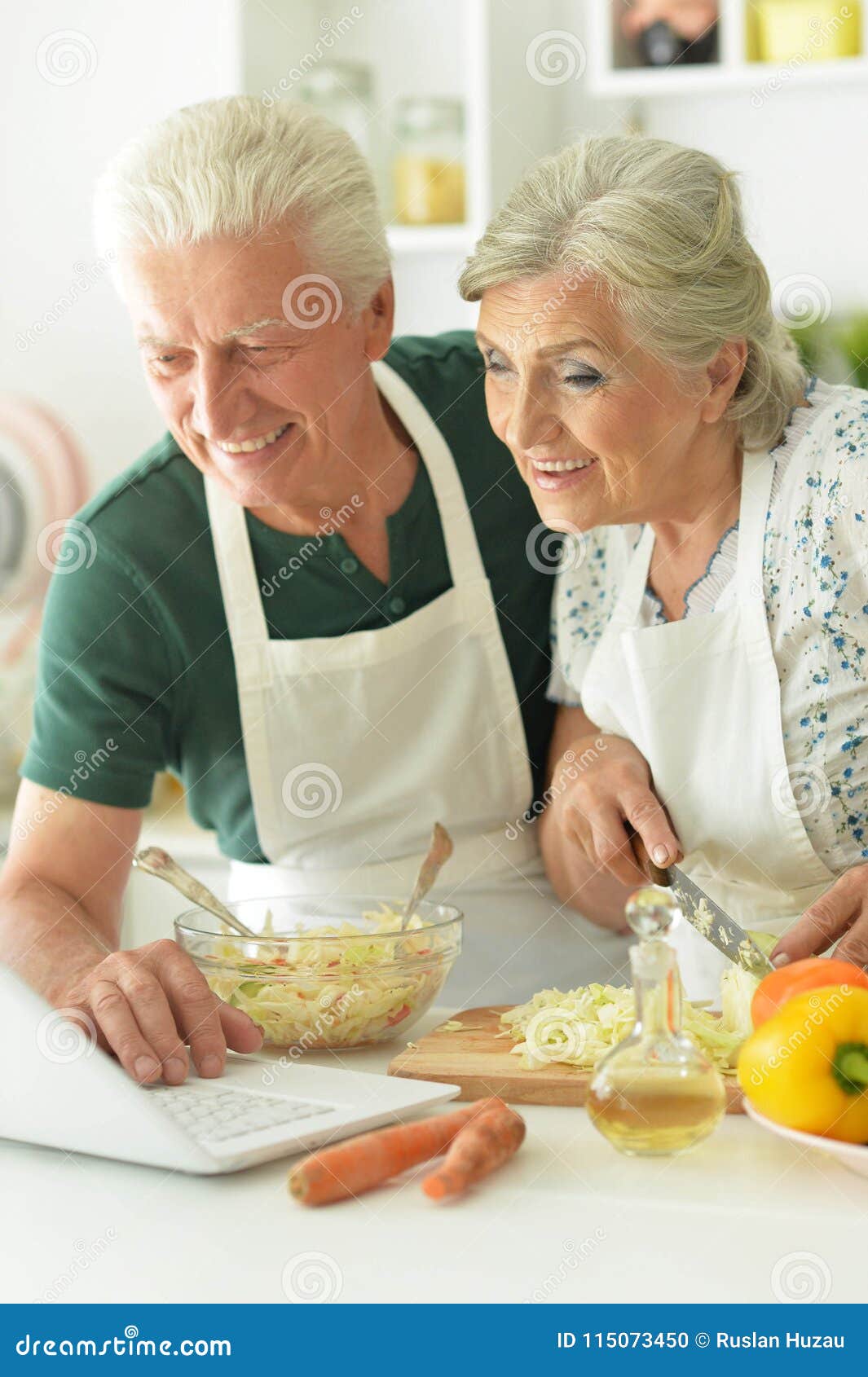 Old people in the kitchen stock photo. Image of cheerful - 115073450