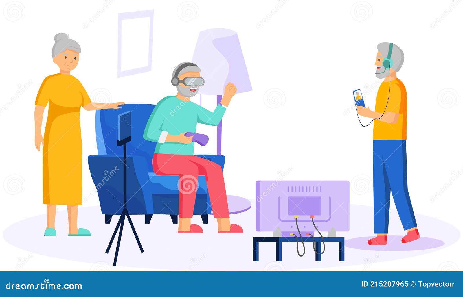 Old People Play Video Game. Senior People with Different Gadgets ...