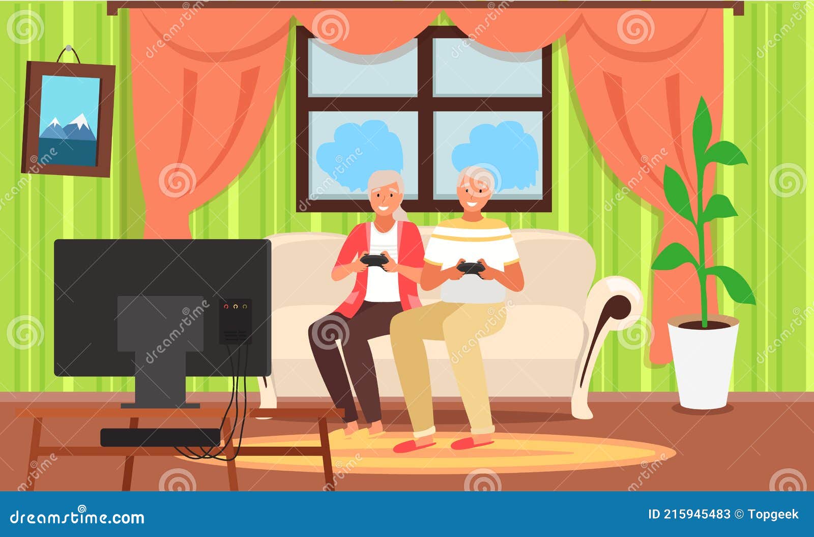 Old People Play Video Game. Senior People with Different Gadgets ...
