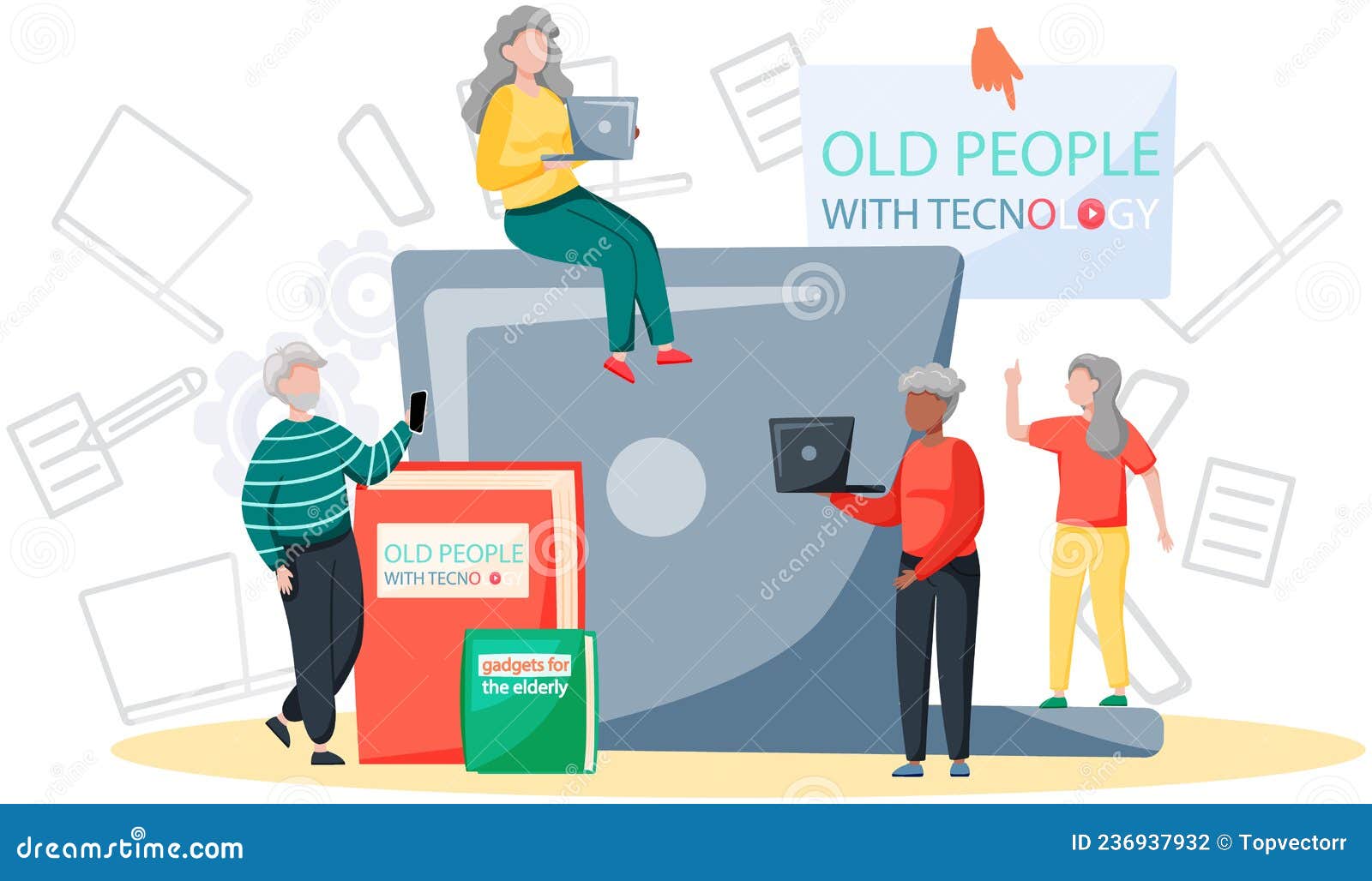 Old People with Technology, Retiree with Laptop Learn To Work with ...