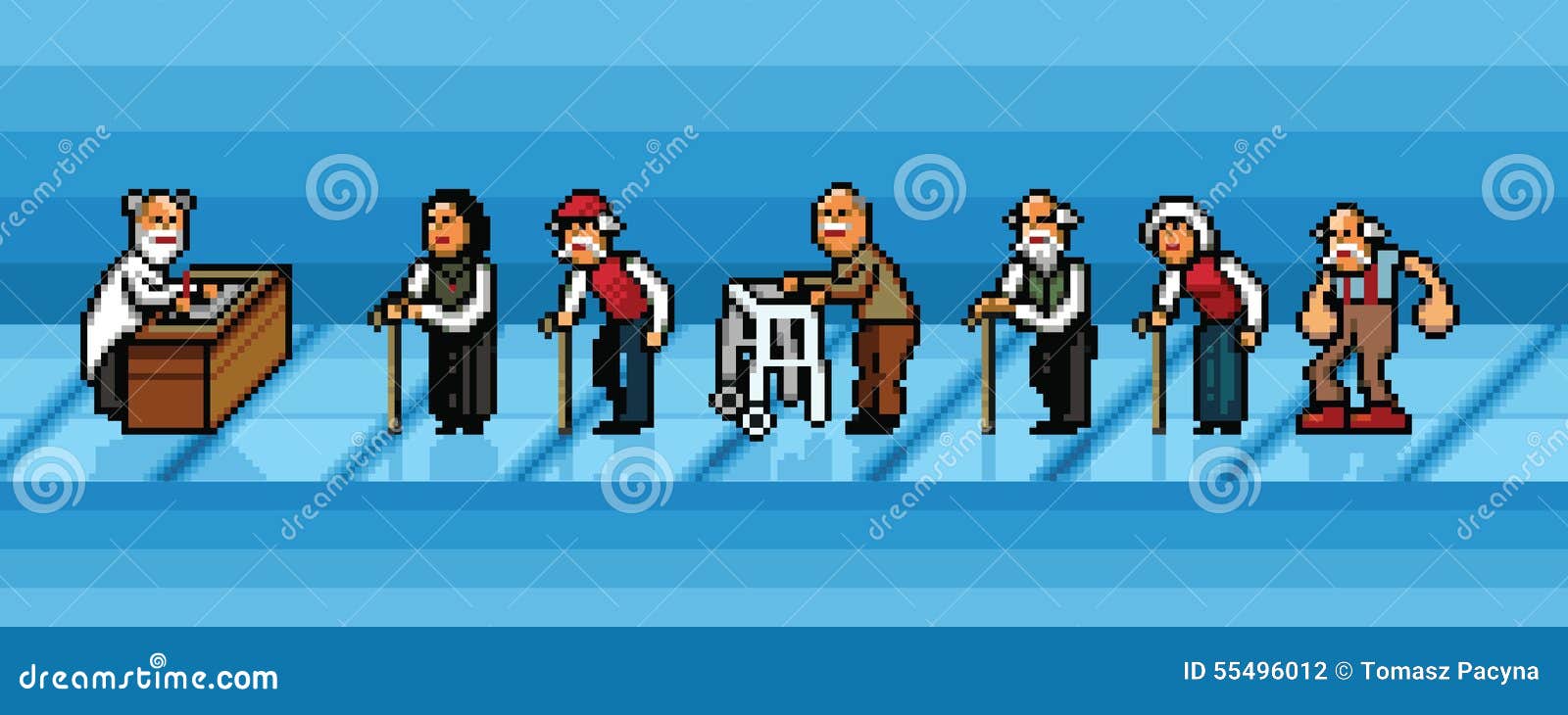 Old People Waiting In Line In Hospital Pixel Art Vector Layers ... Old People Waiting In Line In Hospital Pixel Art Vector Layers ...